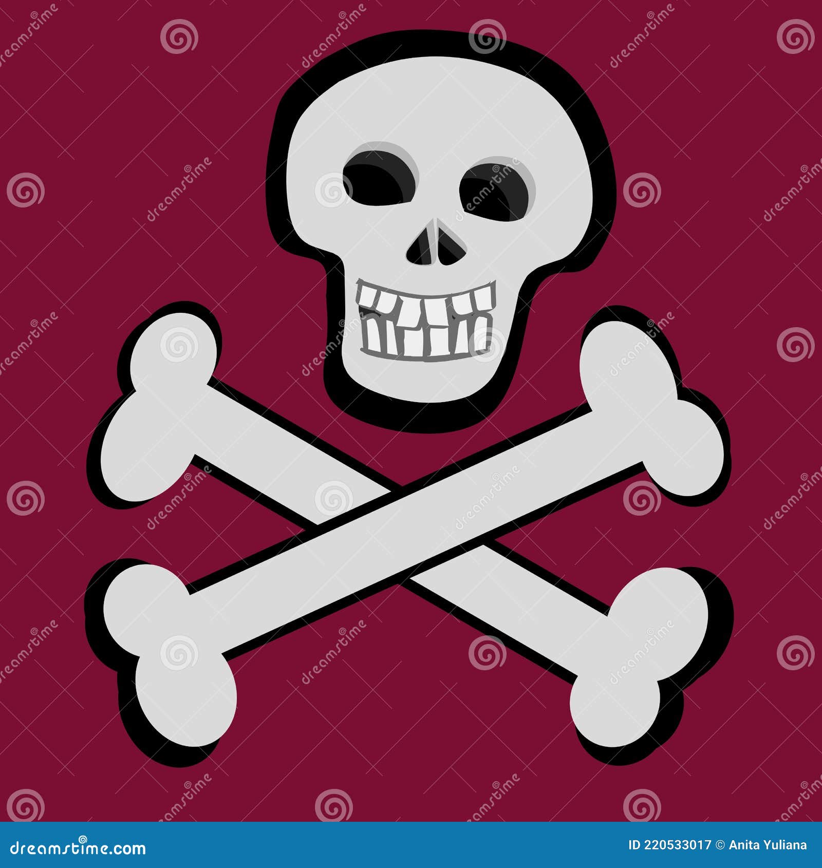 Smiling Skull and Cross Bones.Â Stock Illustration - Illustration of ...