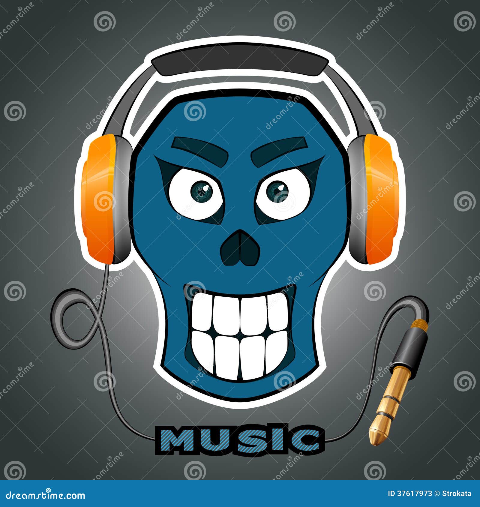 Smiling Skull with Music on in Headsets, Headphone Stock Vector ...
