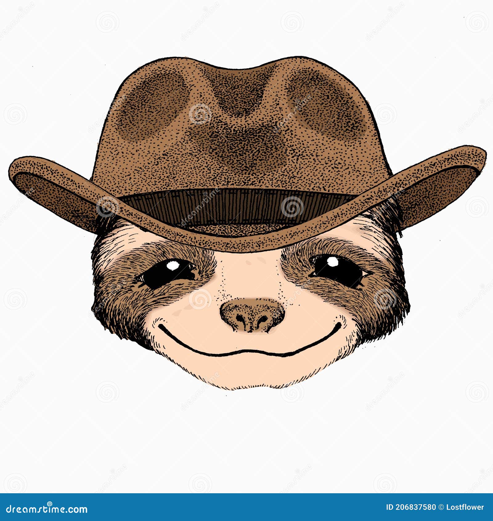 Smiling Sloth Face, Vector Portrait of Sloth. Animal Portrait Stock ...