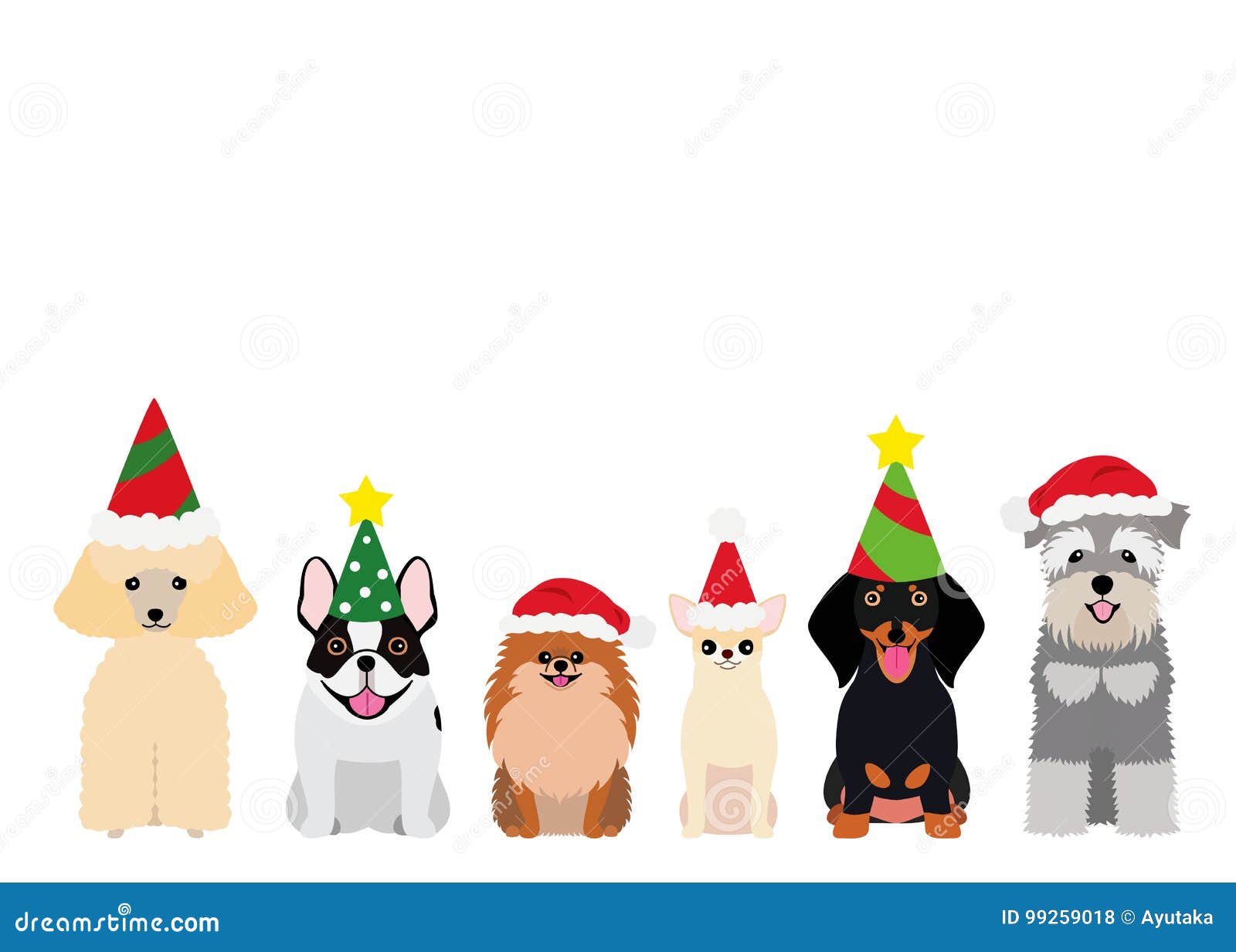 Smiling Small Dogs with Christmas Party Hat Stock Vector - Illustration ...