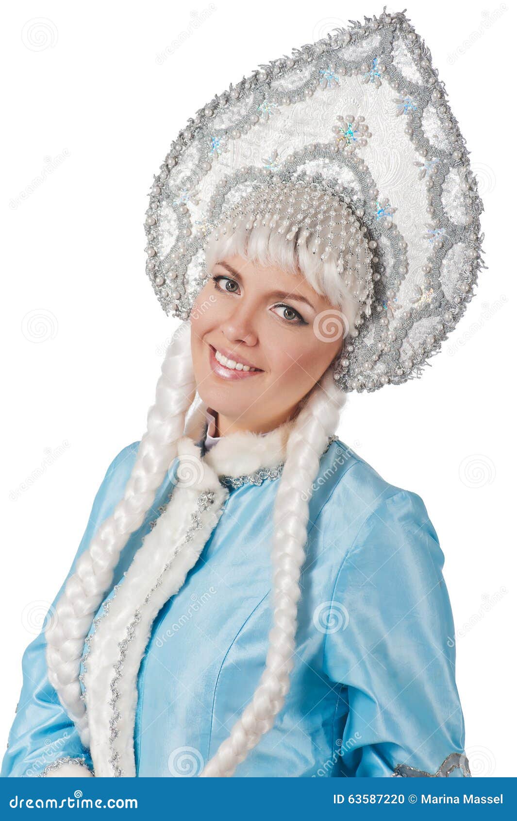 Smiling Snow Maiden Isolated on a White Stock Photo - Image of gift ...