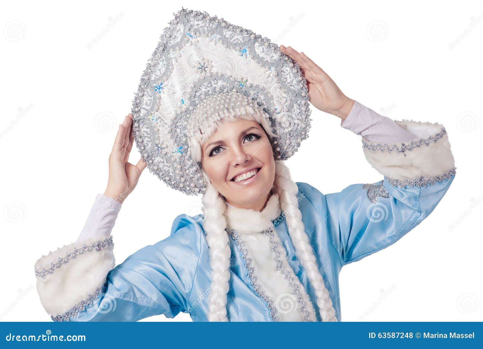 Smiling Snow Maiden Isolated on a White Stock Photo - Image of braid ...