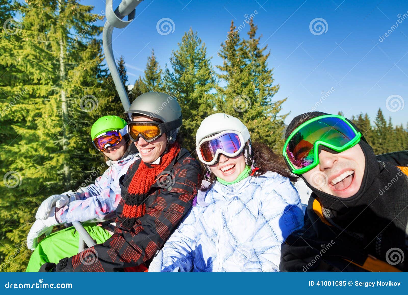 Smiling Snowboarders in Ski Masks on Elevator Stock Image - Image of ...