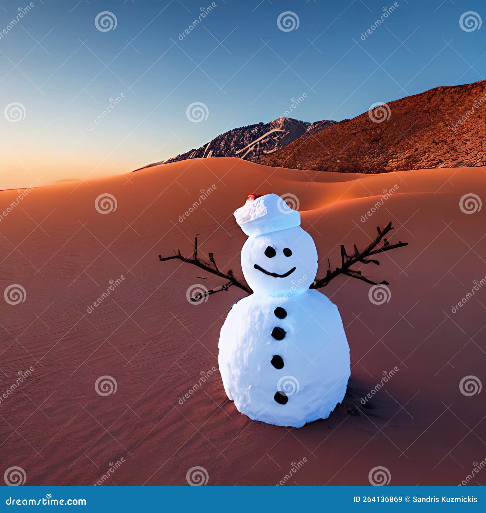 Smiling Snowman in Desert. Generative Ai Stock Image - Image of nature ...