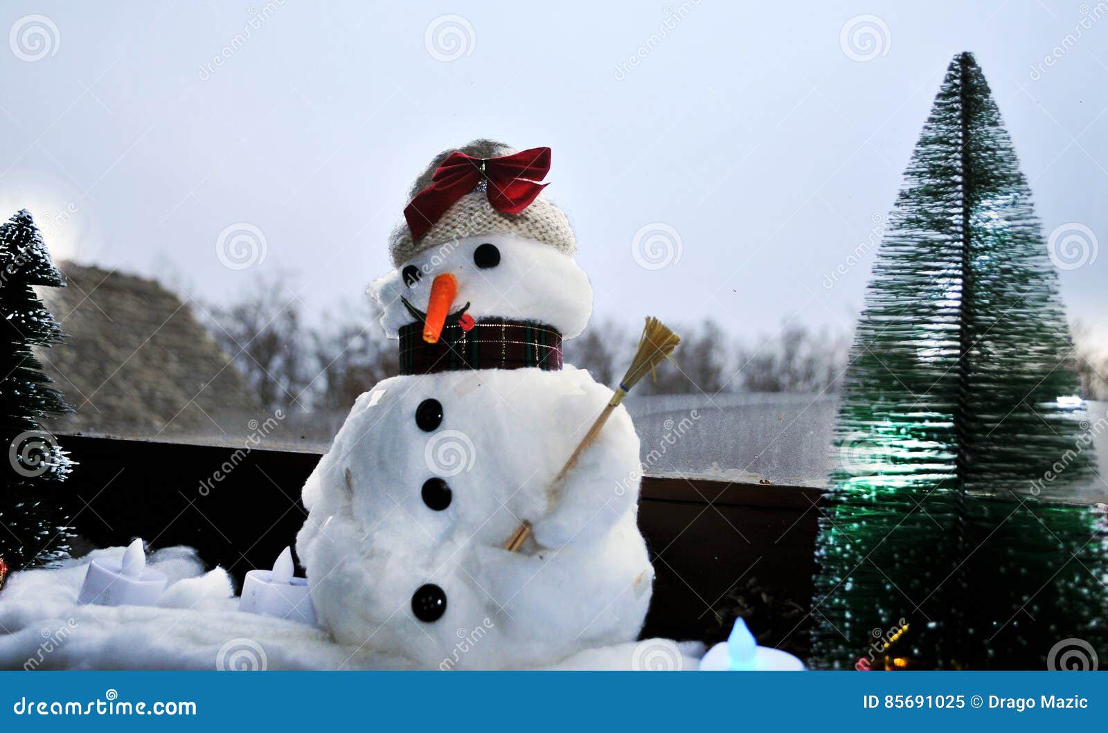 Smiling Snowman Near the Cold Windows Stock Image - Image of christmas ...