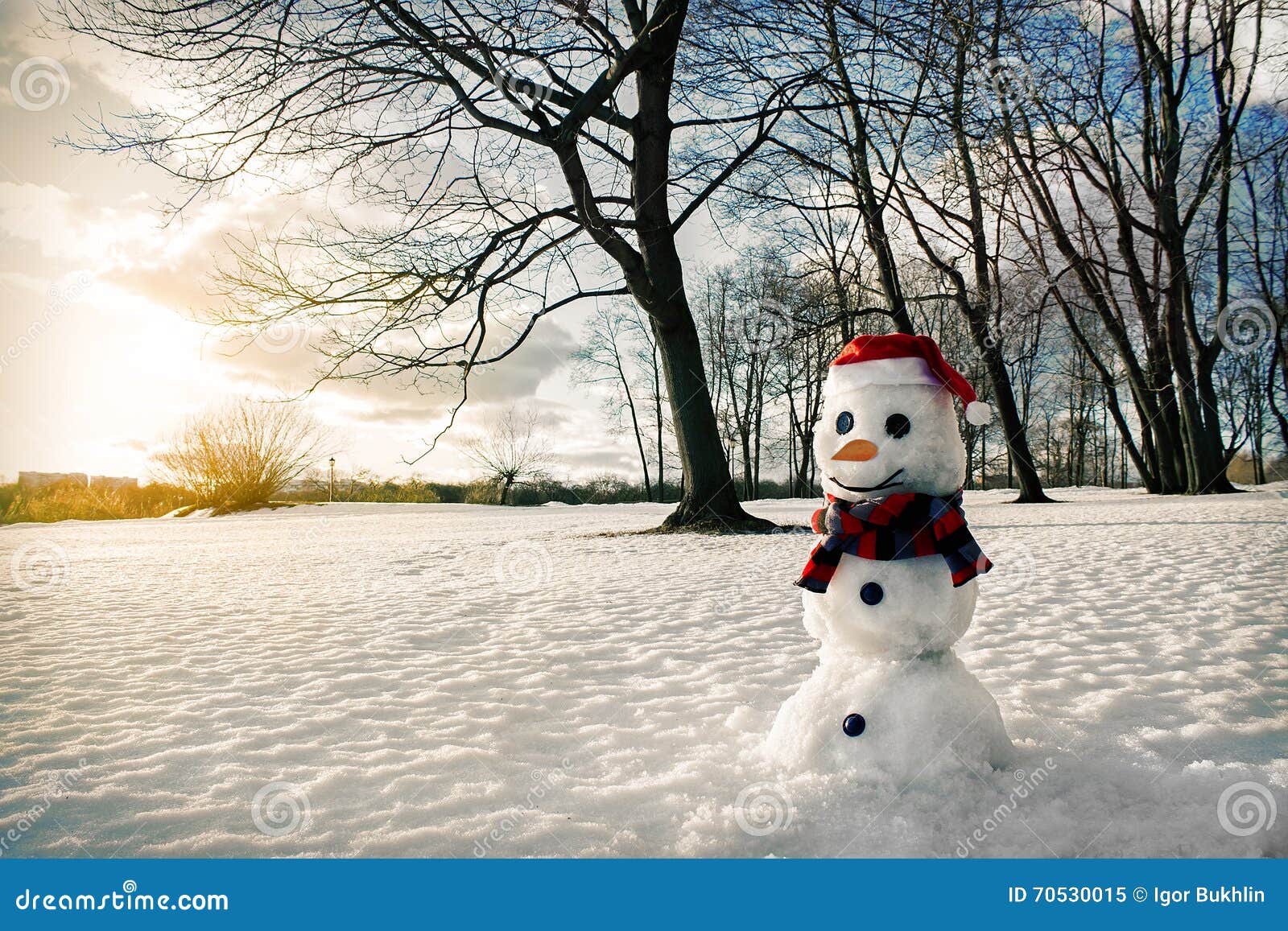 Smiling snowman at sunset stock image. Image of landscape - 70530015