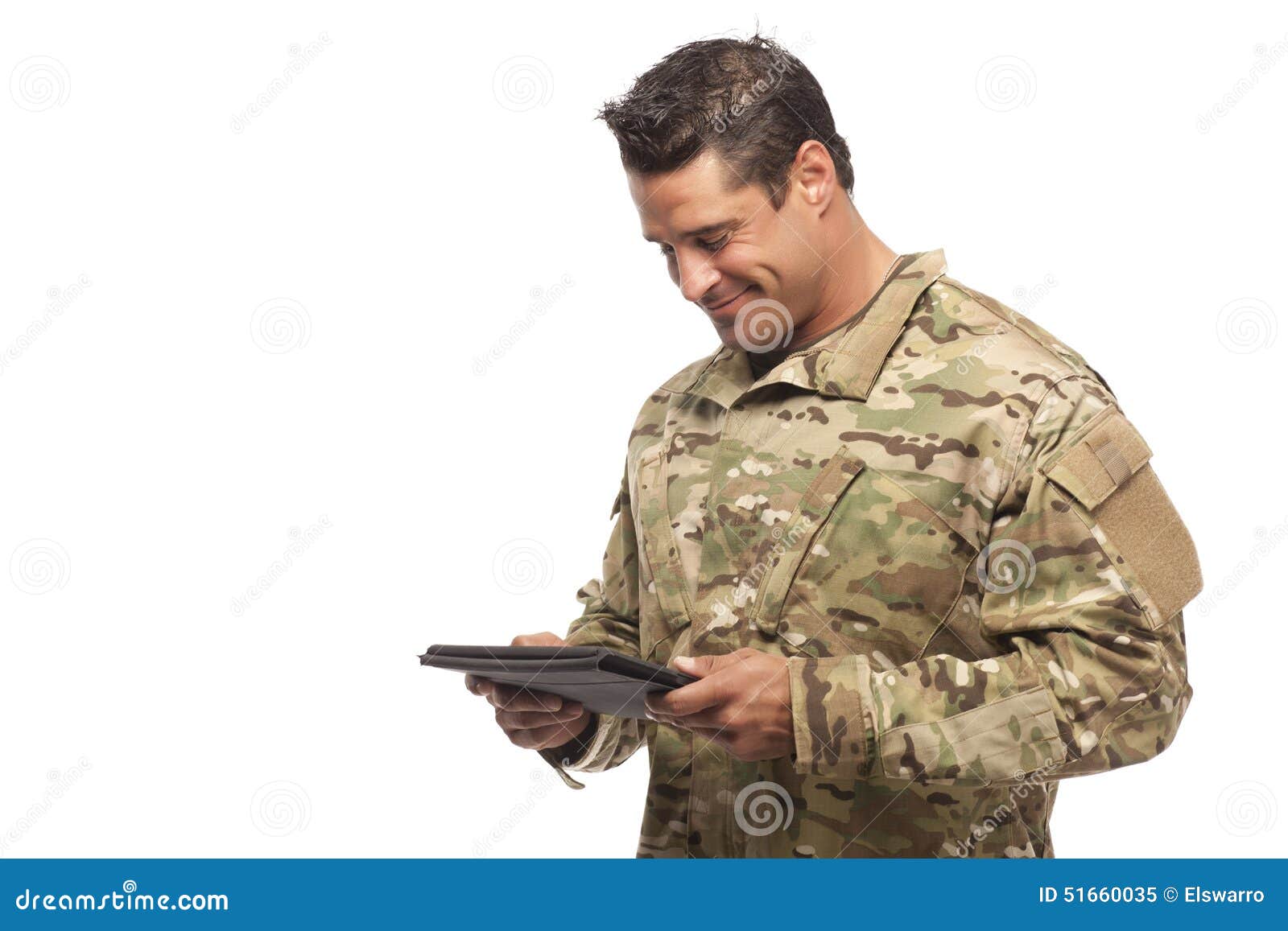 Smiling Soldier with Digital Tablet Stock Image - Image of people ...