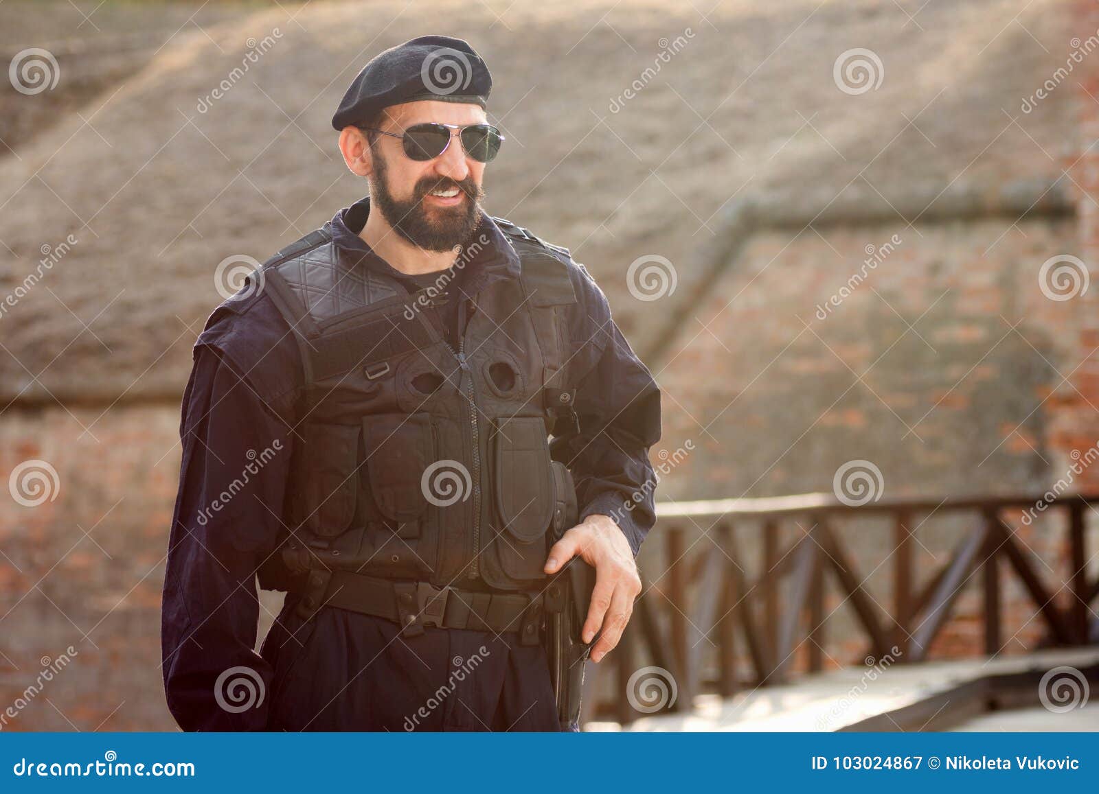 Smiling security man stock image. Image of beard, black - 103024867