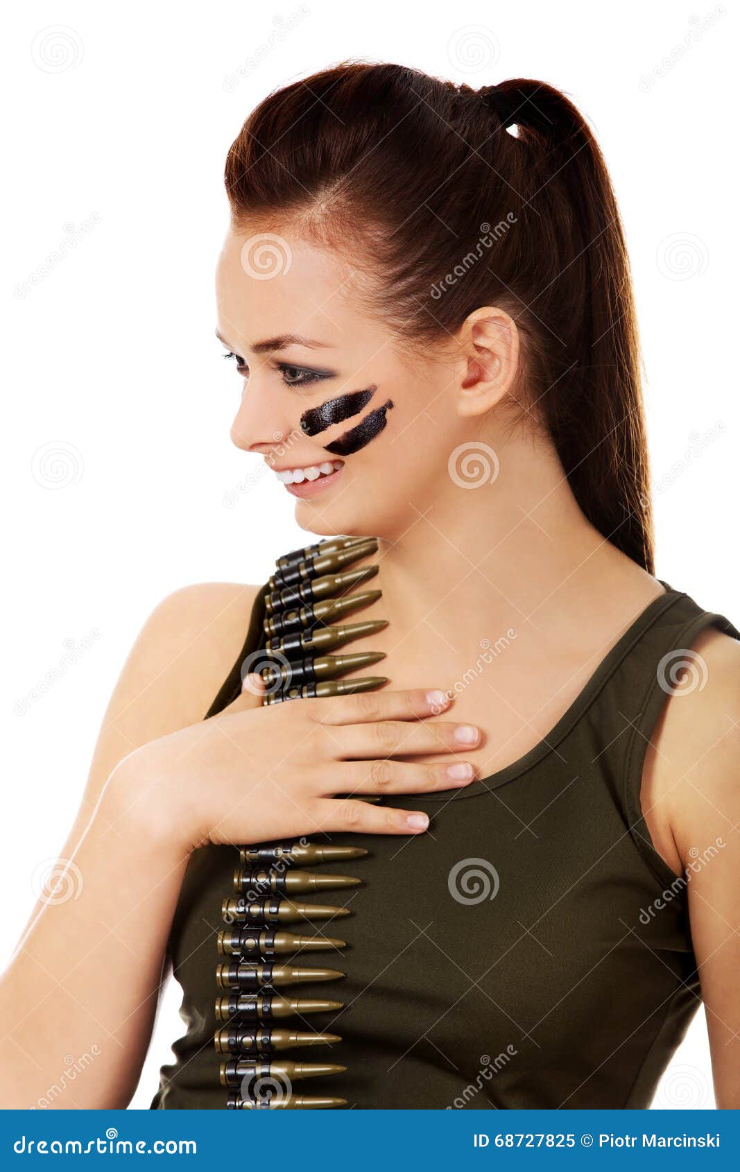 Smiling Soldier Woman with Bullet Belt Stock Image - Image of belt ...