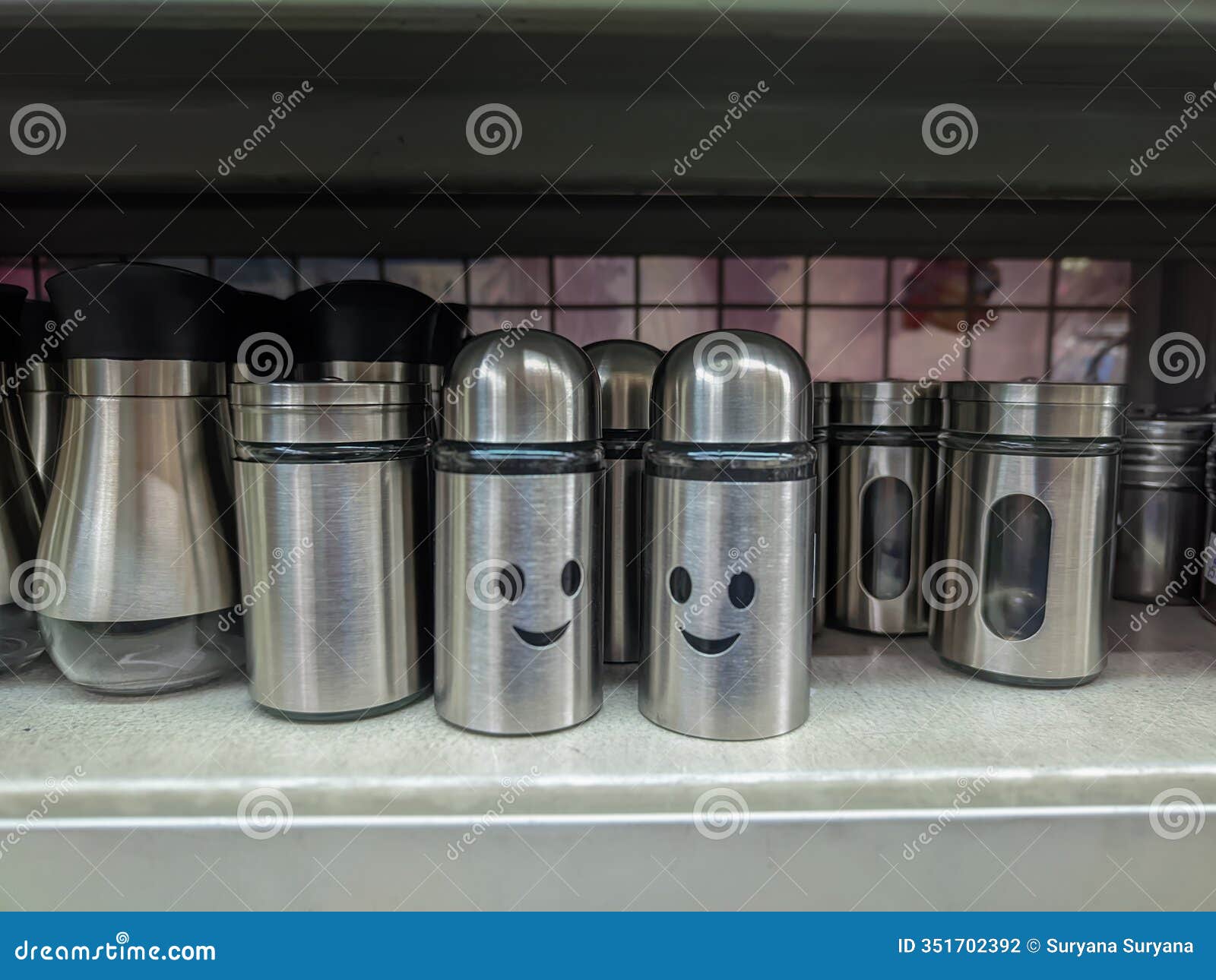 Smiling Steel Kitchen Spice Jars Display Stock Photo - Image of display ...