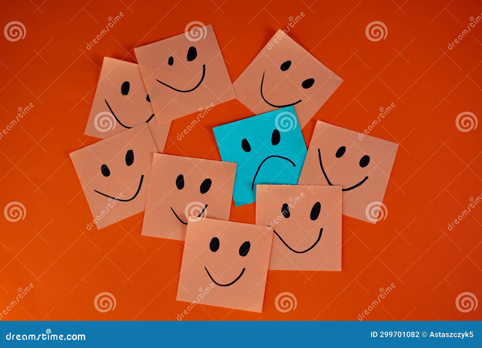 Smiling Sticky Notes and One Sad Sticky Note. Stock Photo - Image of ...