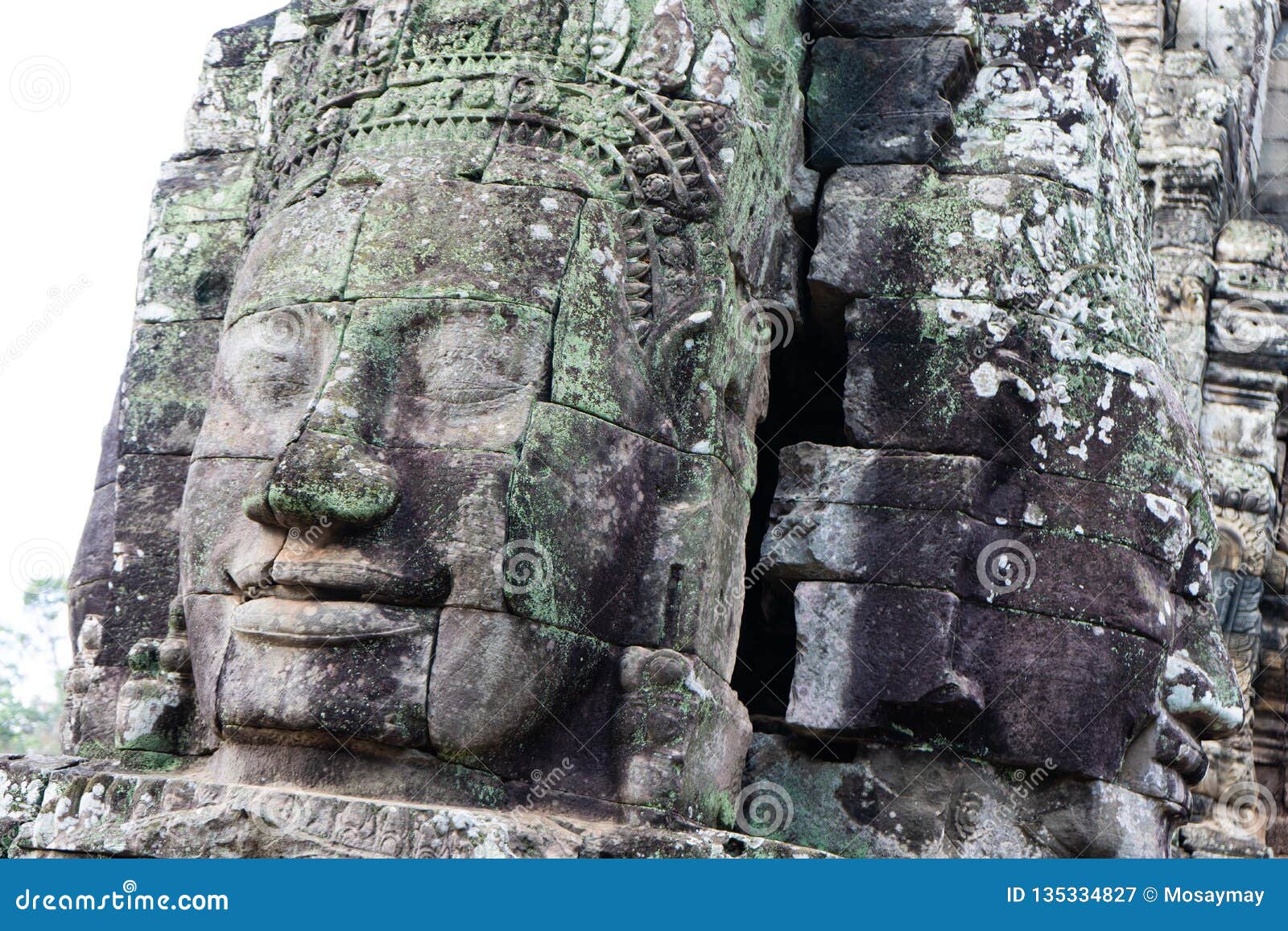 Smiling Stone Face on Tower at Bayon Castle Stock Image - Image of ...