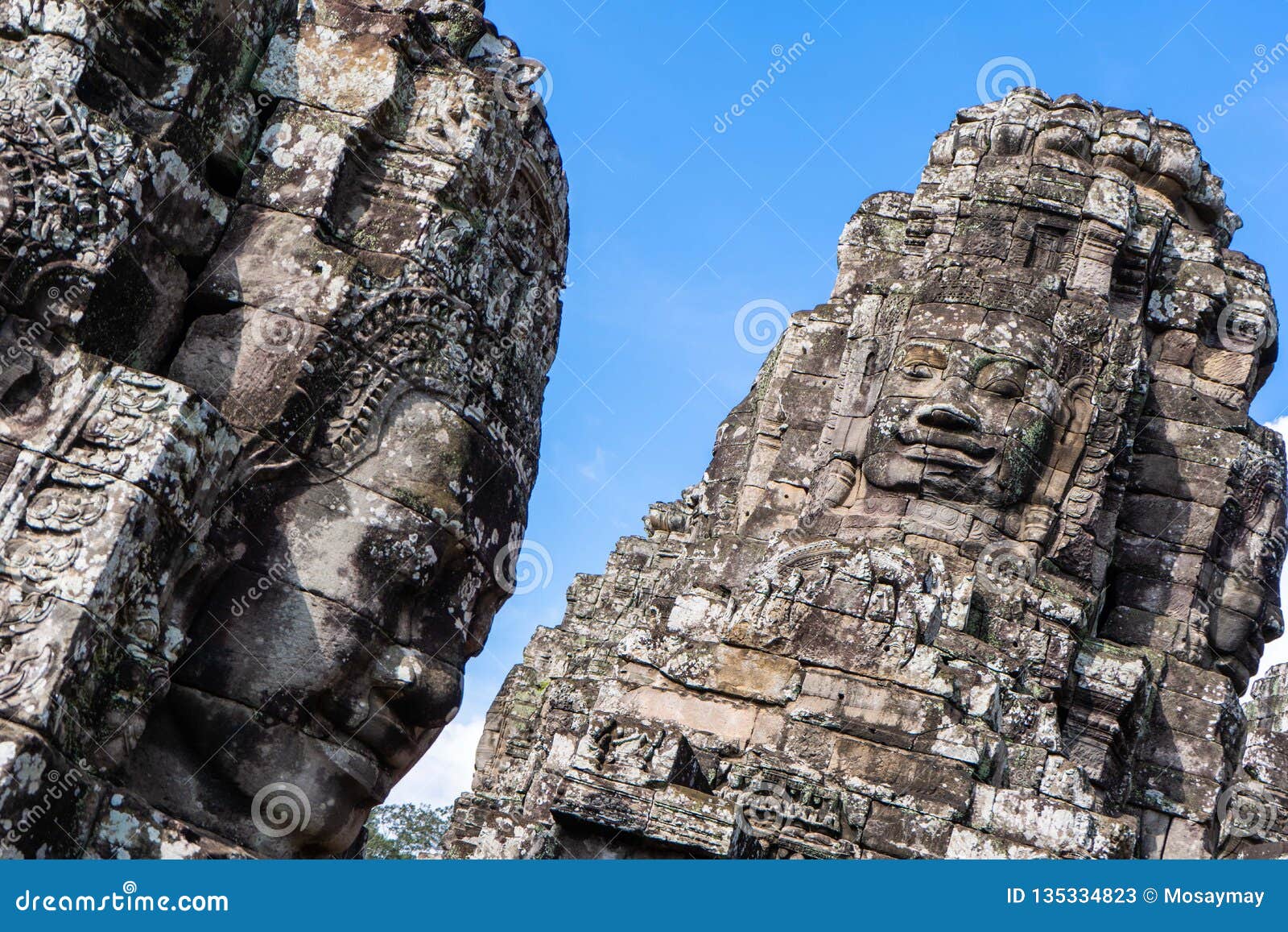 Smiling Stone Face On Tower At Bayon Castle Royalty-Free Stock ...
