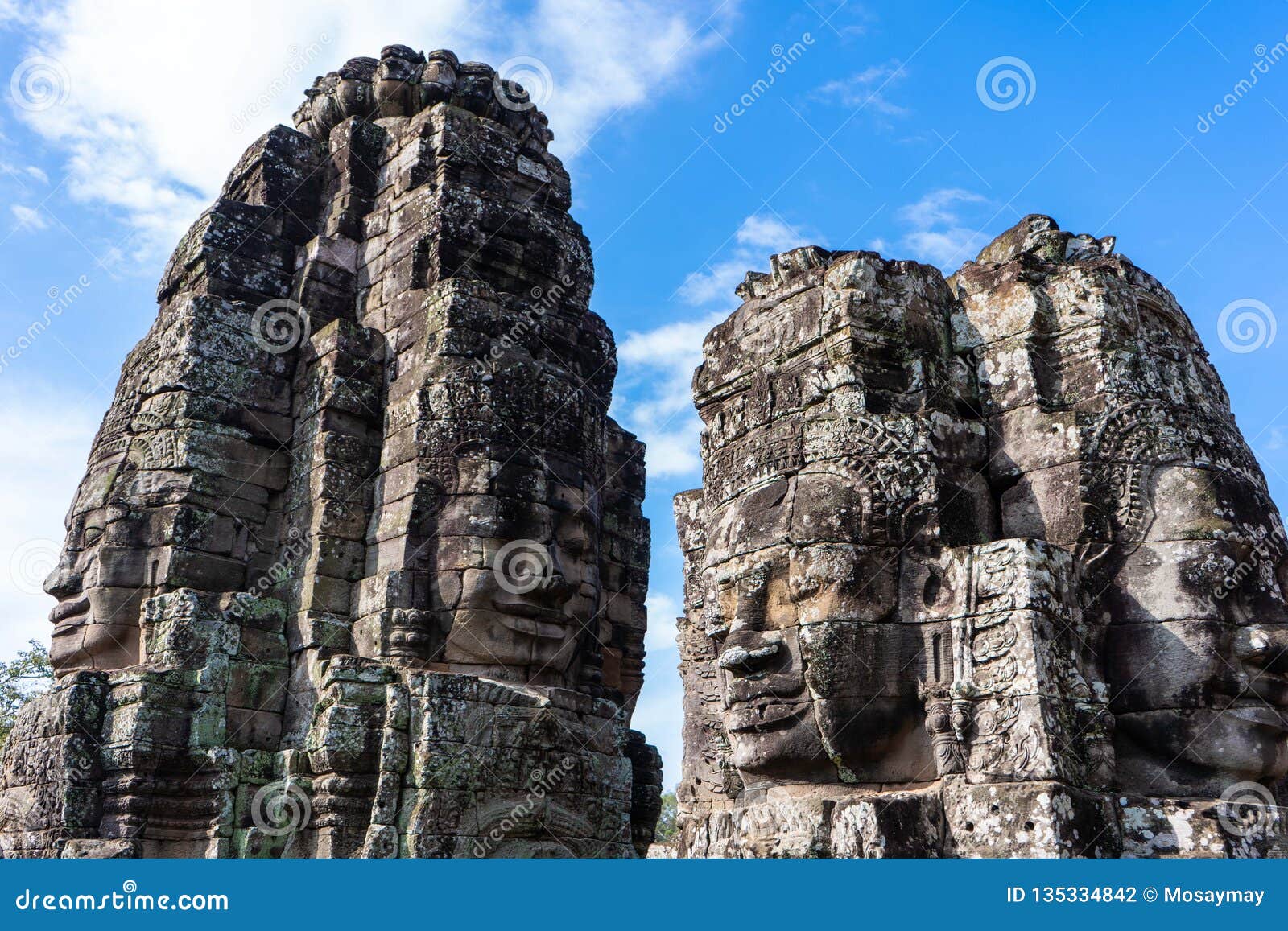 Smiling Stone Face On Tower At Bayon Castle Royalty-Free Stock ...