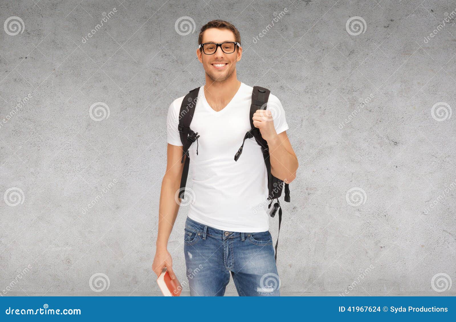 Smiling Student with Backpack and Book Stock Photo - Image of explorer ...