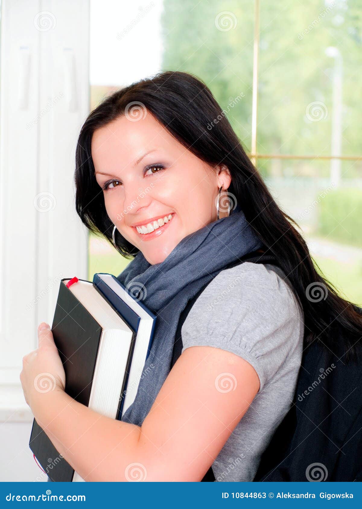 Smiling Student with Backpack Holding Books Stock Image - Image of read ...
