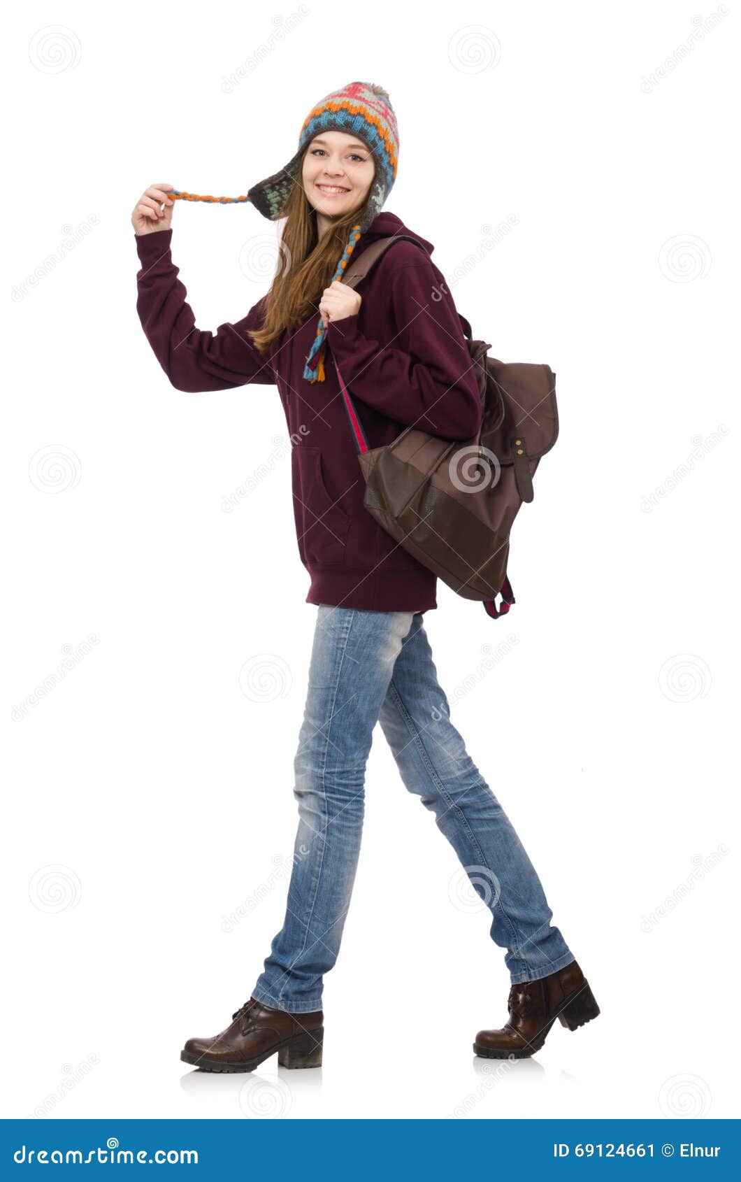 The Smiling Student with Backpack Isolated on White Stock Image - Image ...