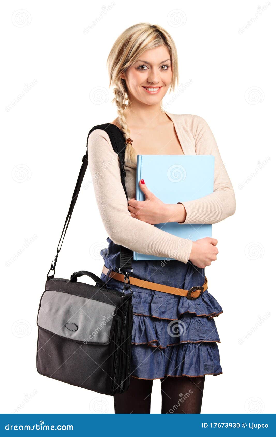 A Smiling Student with a Bag Stock Photo - Image of education, female ...