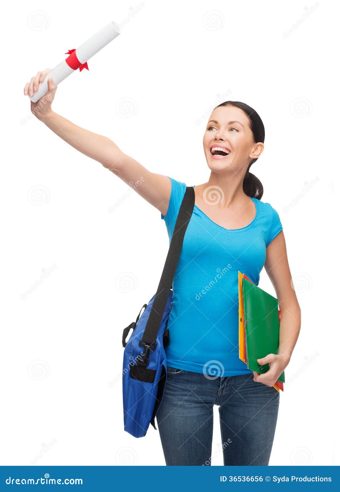 Smiling Student with Bag and Folders Stock Photo - Image of lovely ...