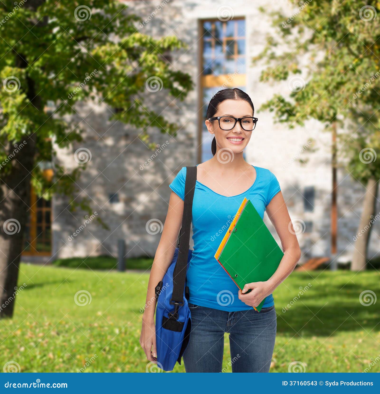 Smiling Student with Bag and Folders Stock Image - Image of attractive ...