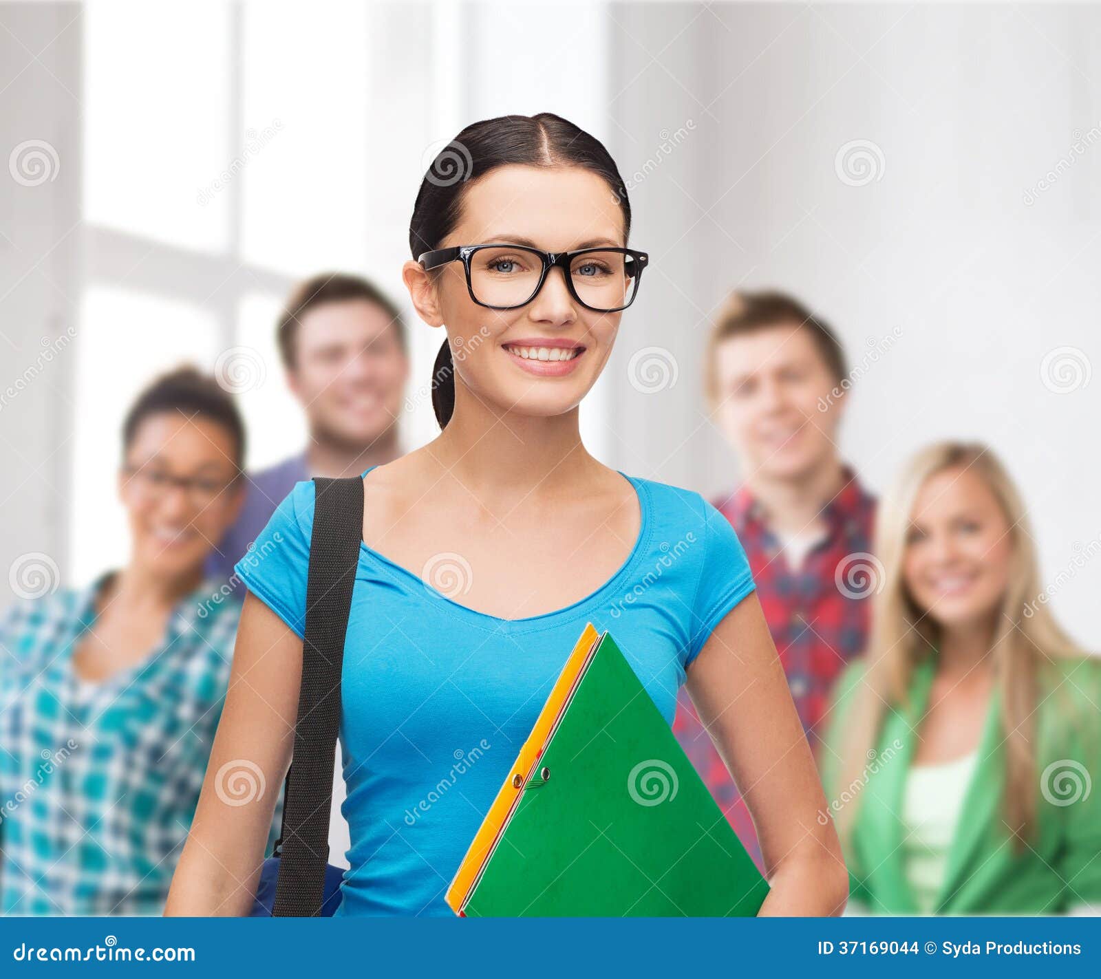Smiling Student with Bag and Folders Stock Photo - Image of girl, nice ...
