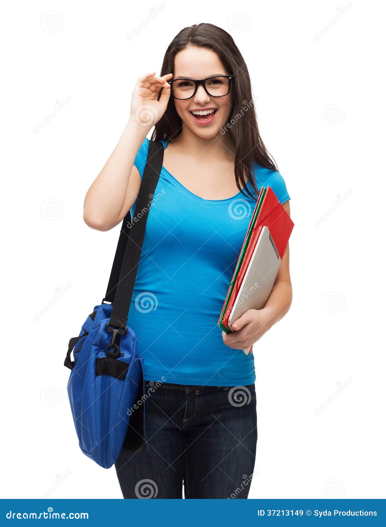Smiling Student with Bag, Folders and Tablet Pc Stock Image - Image of ...