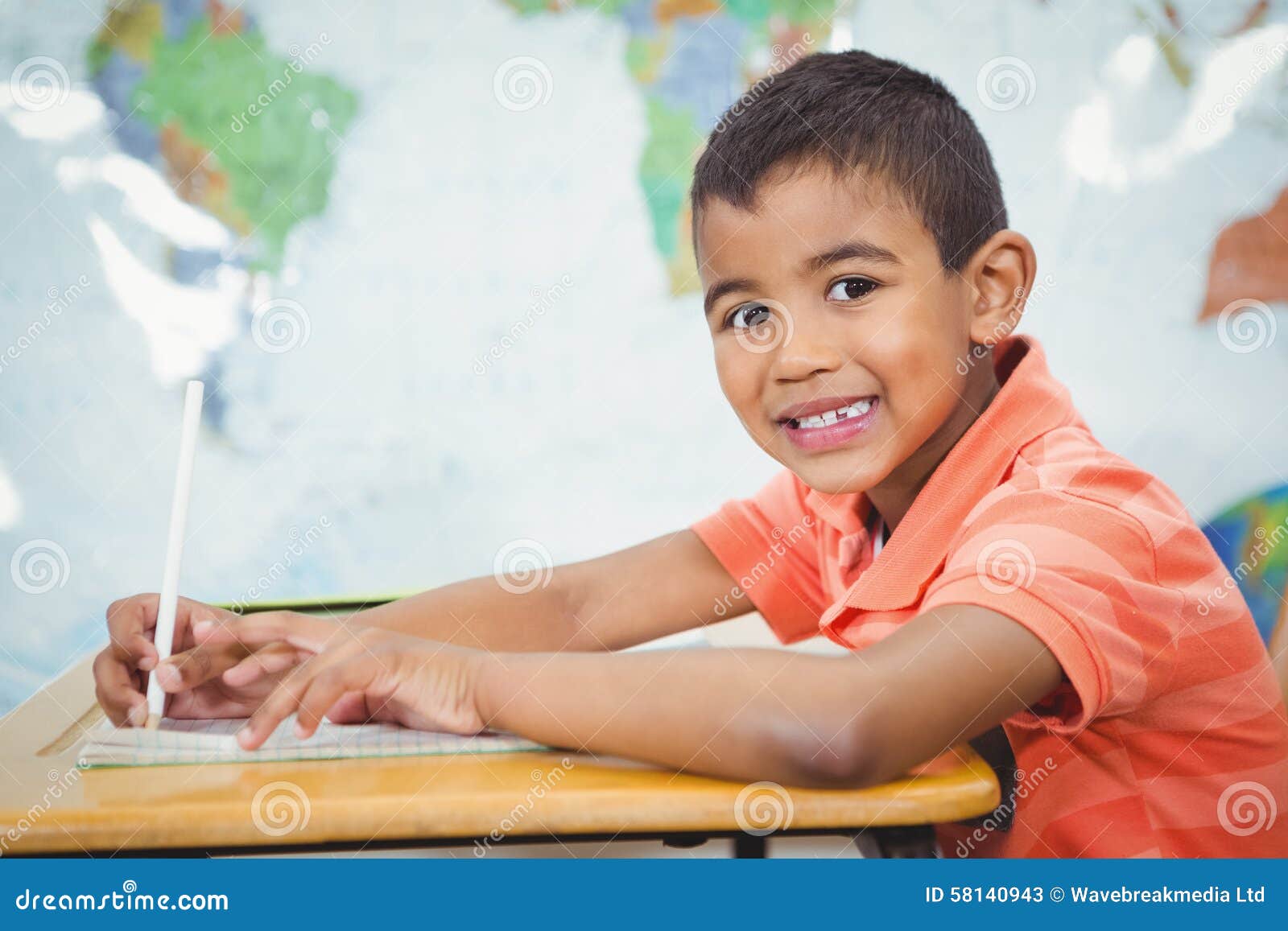 Smiling Student Doing Class Work Stock Image - Image of indoors, class ...
