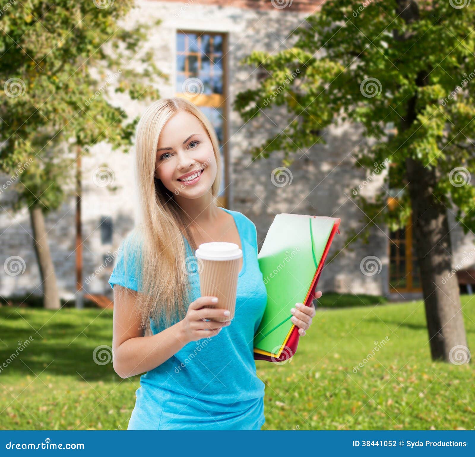 Smiling Student with Folders Stock Photo - Image of beautiful, friendly ...
