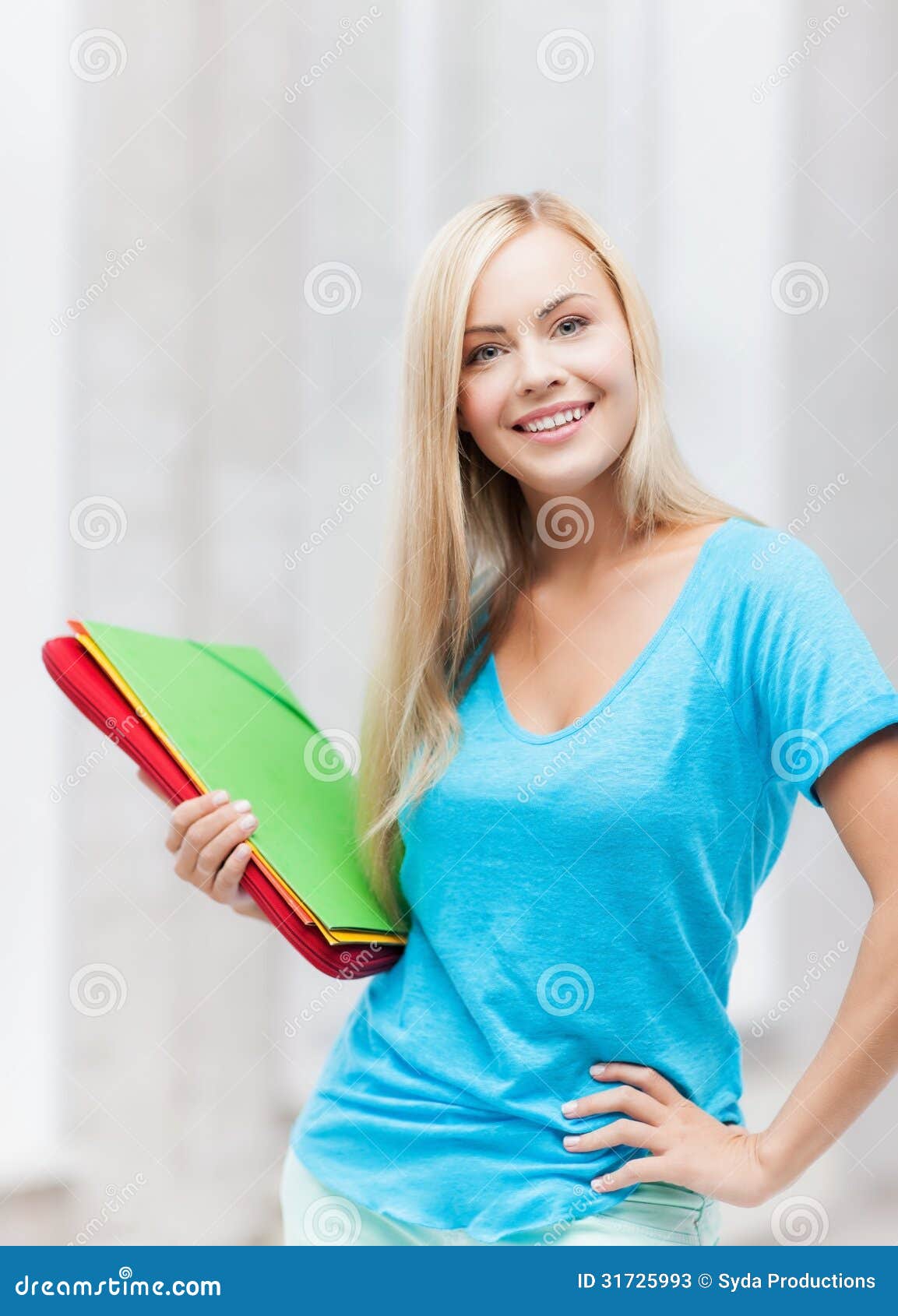 Smiling Student with Folders Stock Image - Image of folders, knowledge ...