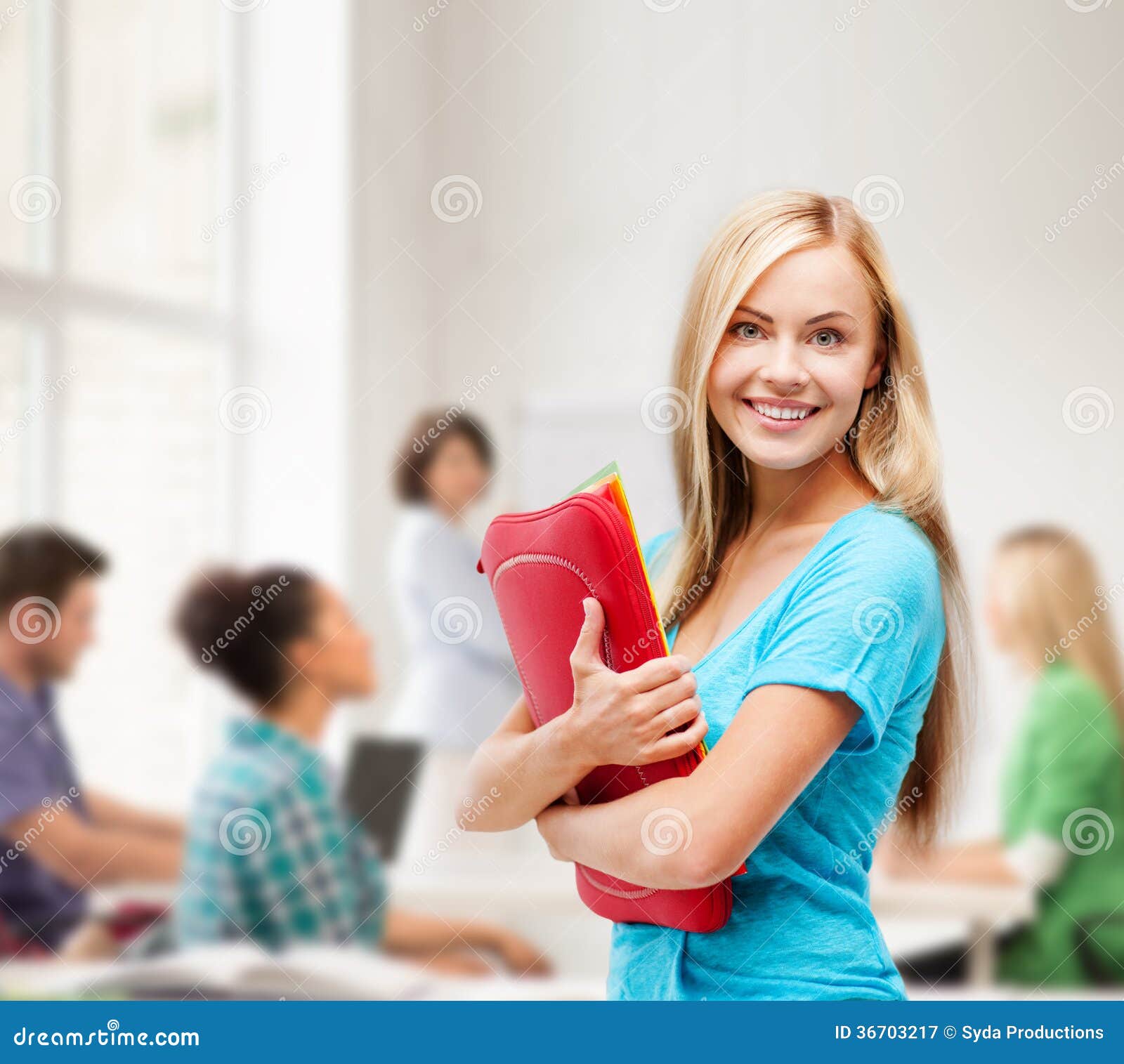 Smiling Student with Folders Stock Image - Image of carrying ...