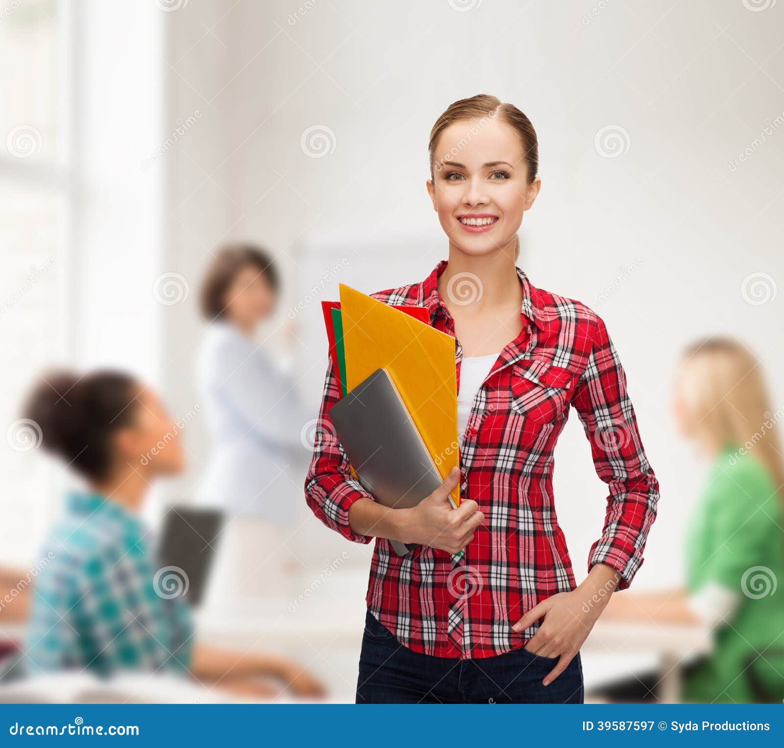 Smiling Student with Folders and Tablet Pc Stock Image - Image of ...