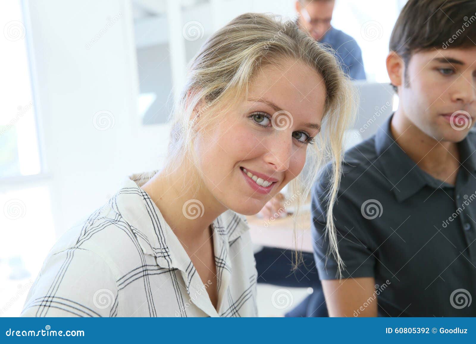 Smiling Student Girl with Classmates Stock Photo - Image of desk, group ...