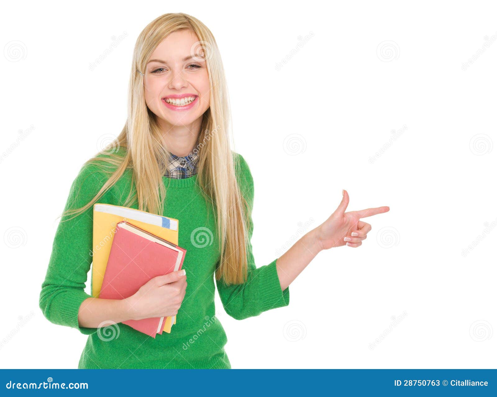 Smiling Student Girl Pointing on Copy Space Stock Image - Image of ...