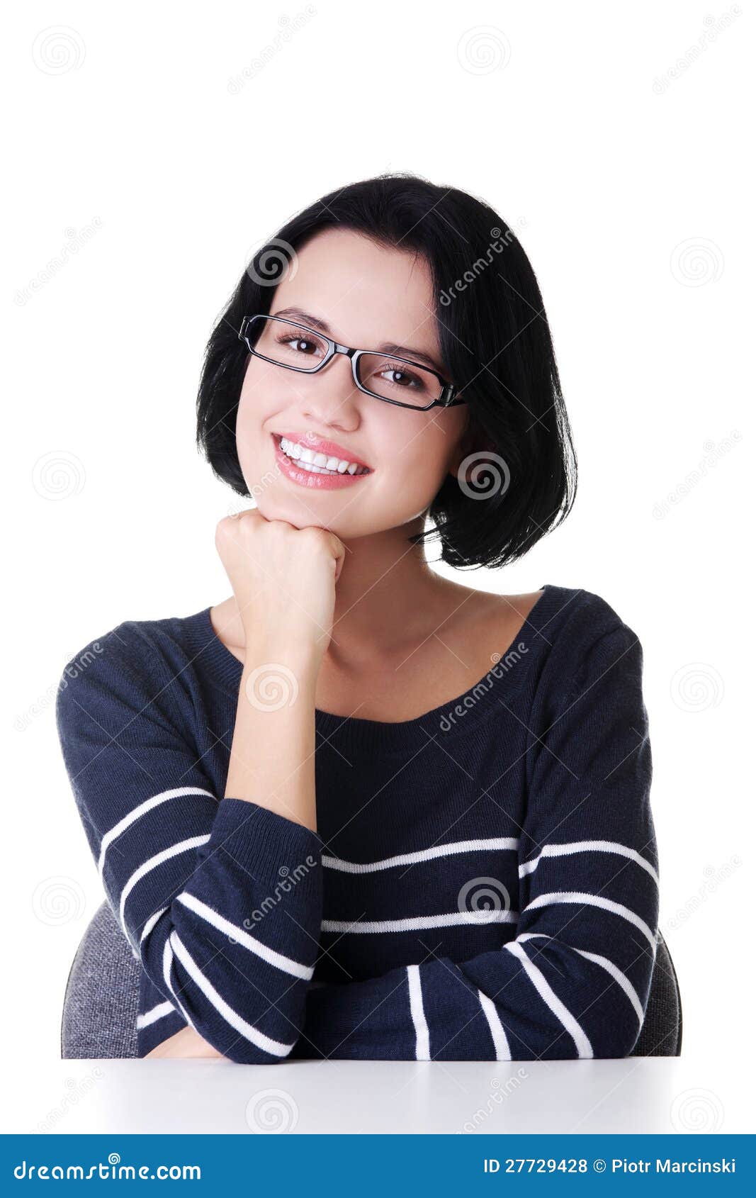 Smiling Student Girl Sitting at the Desk Stock Photo - Image of ...