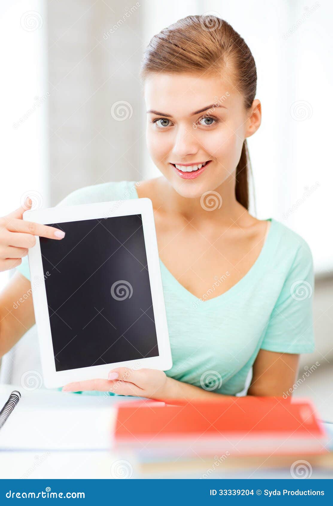 Smiling Student Girl with Tablet Pc Stock Photo - Image of campus ...
