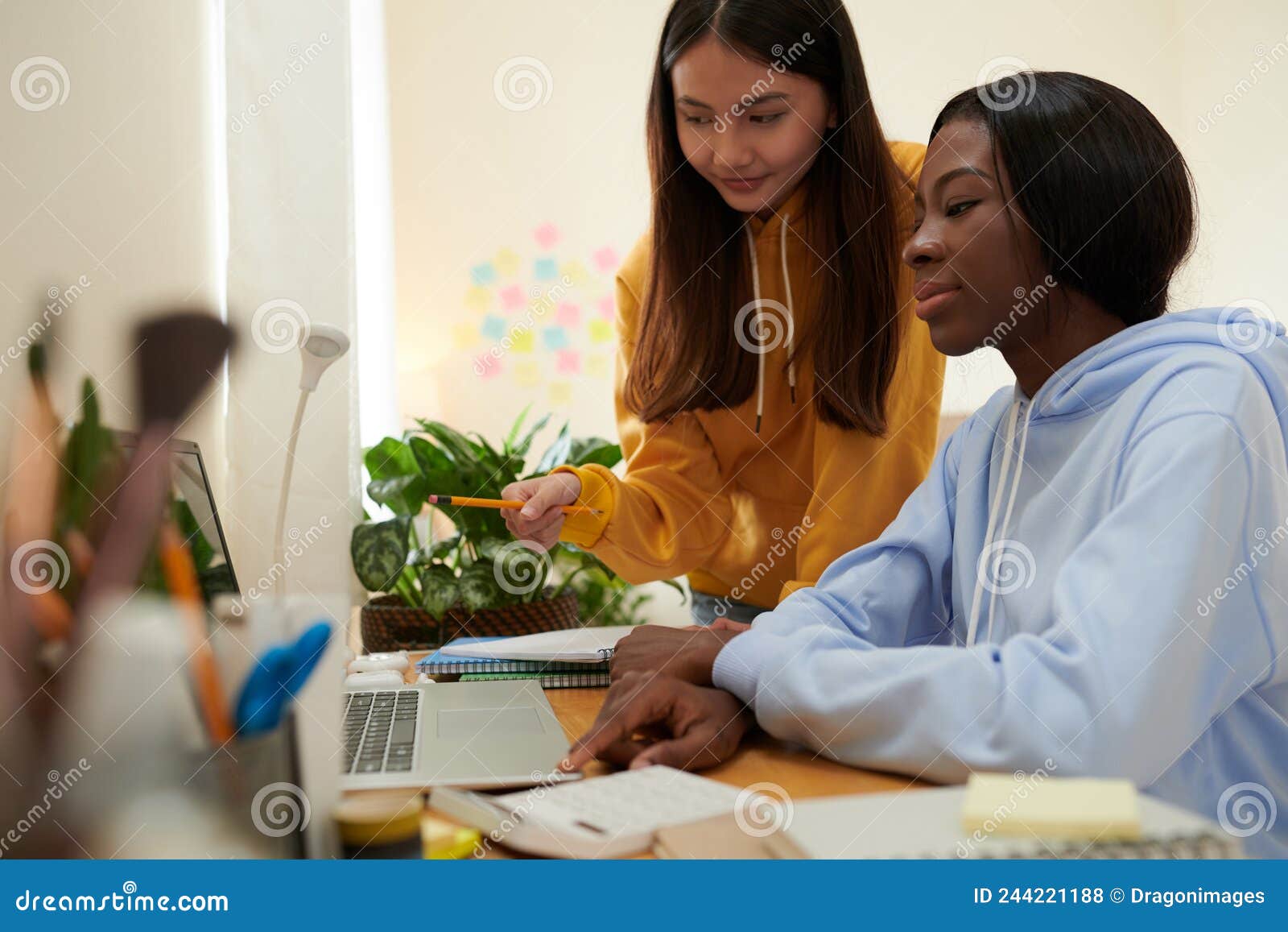Student Helping Friend with School Project Stock Photo - Image of ...