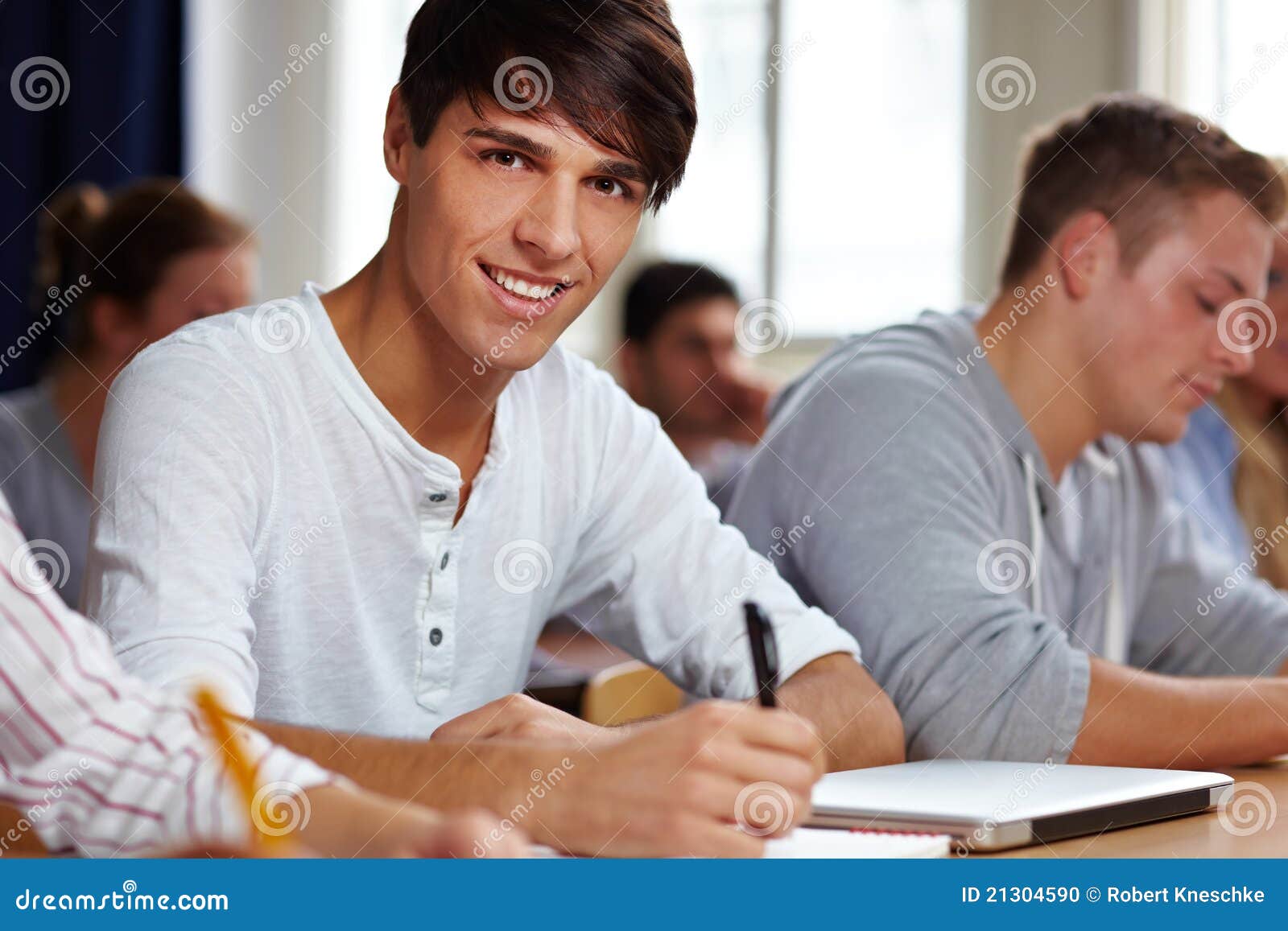 Smiling Student Learning in Class Stock Photo - Image of student ...