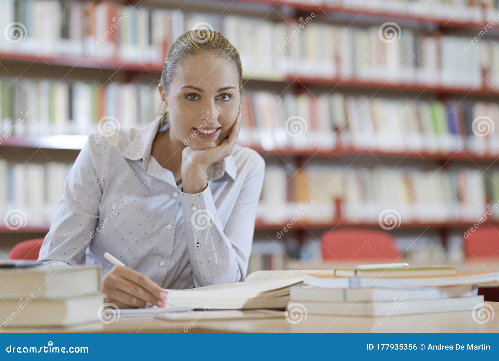Smiling Student at the Library Stock Photo - Image of confident ...