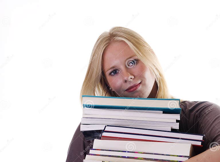 Smiling Student with Load of Books Stock Image - Image of adolescence ...