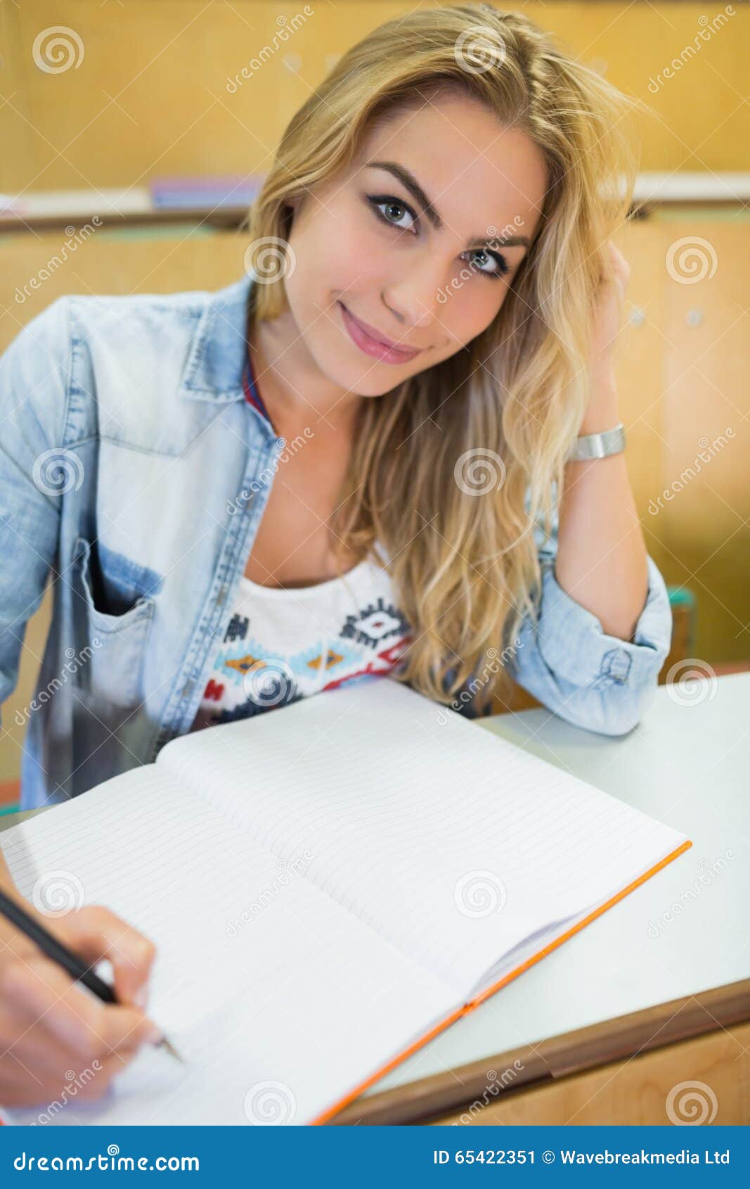 Smiling Student Looking at Camera Stock Image - Image of book, homework ...