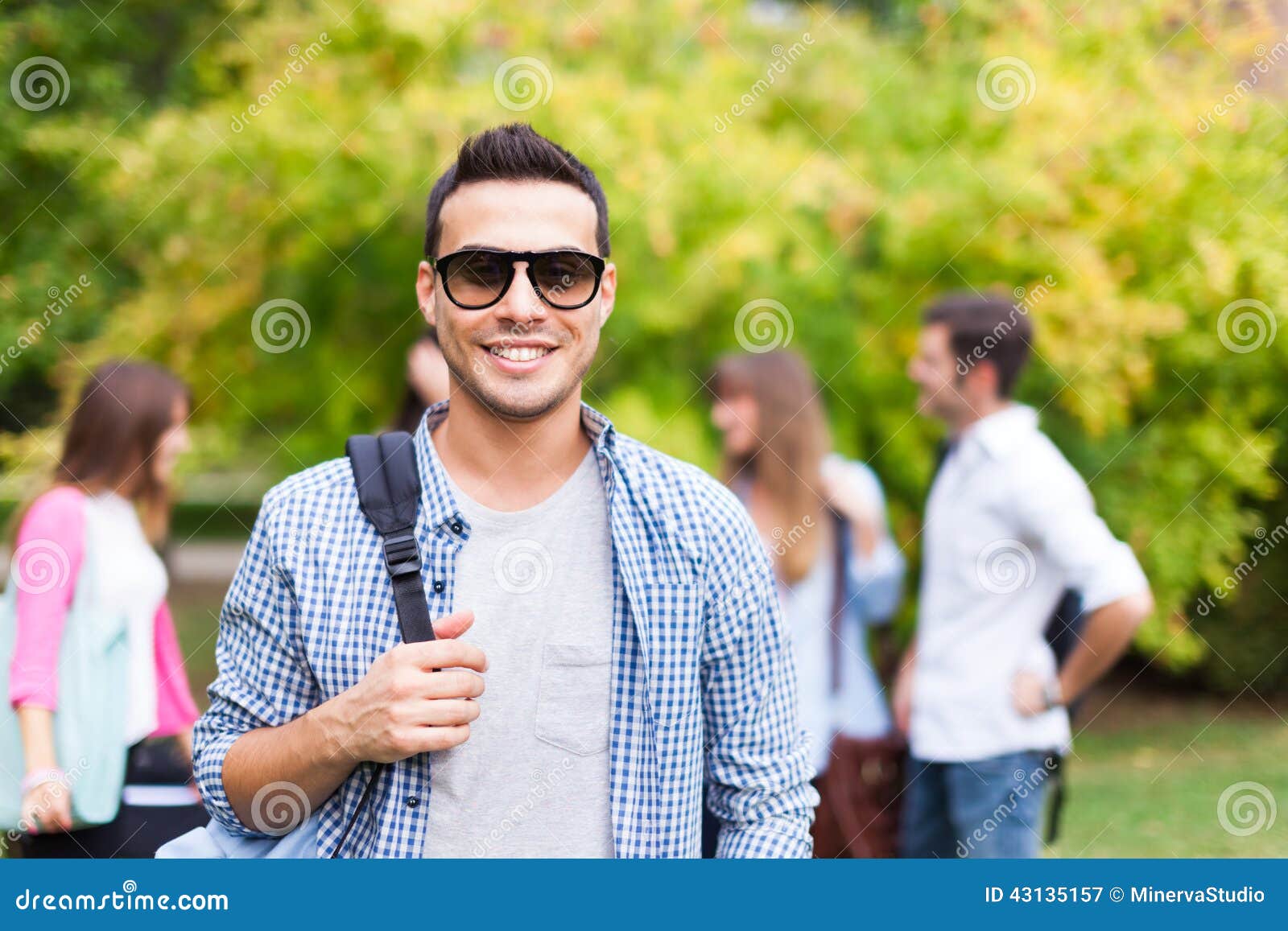 Smiling Student Portrait at the Park Stock Image - Image of glasses ...