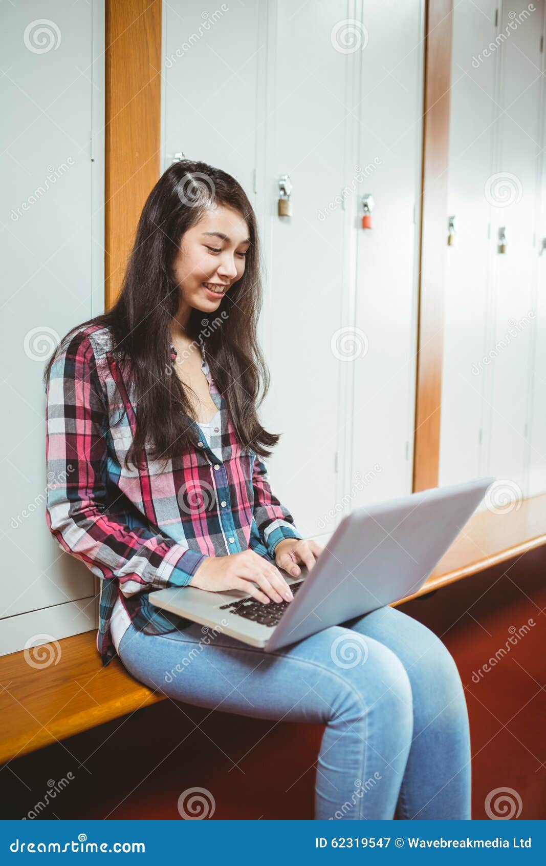 Smiling Student Sitting at the Computer Stock Image - Image of ...