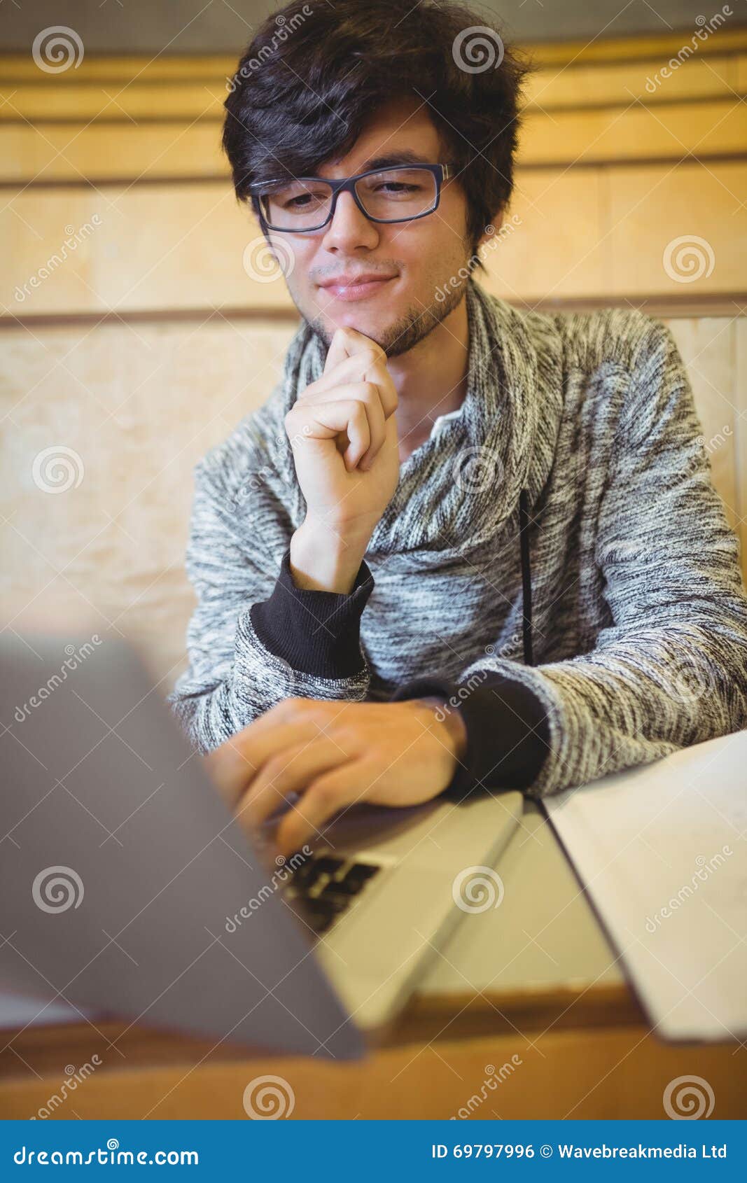 Smiling Student Using Laptop in Classroom Stock Photo - Image of higher ...