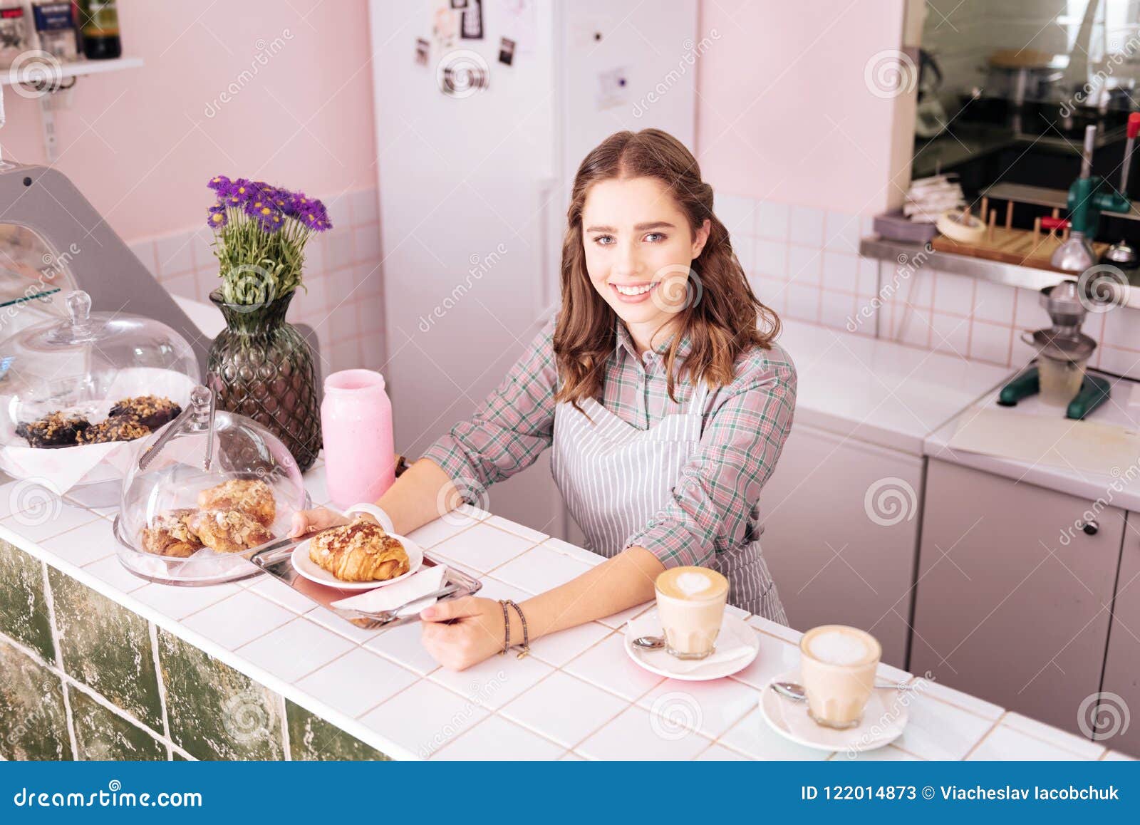 Smiling Student Working As Coffee Server after Studying Stock Image ...