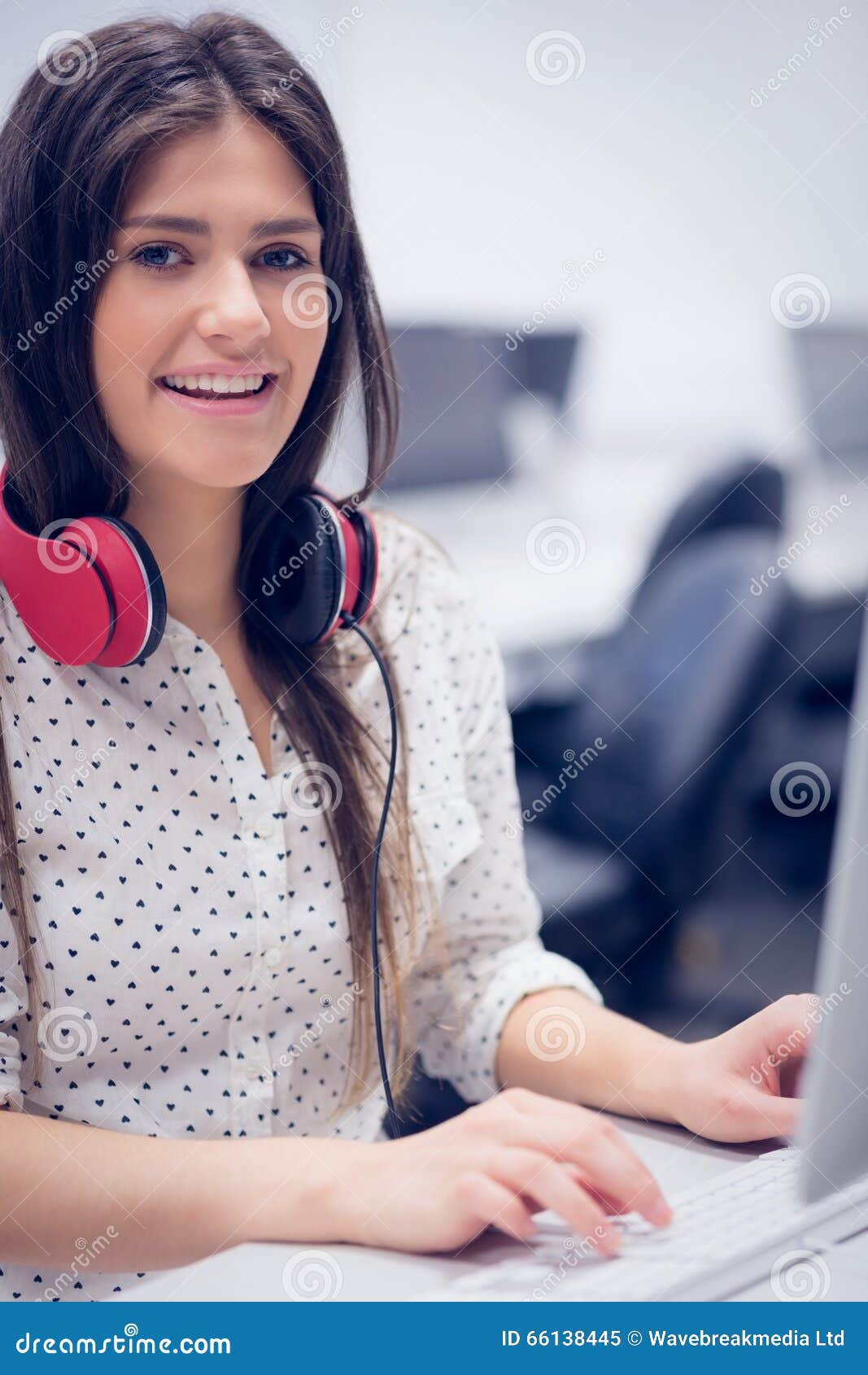 Smiling Student Working on Computer Stock Image - Image of mouse, happy ...