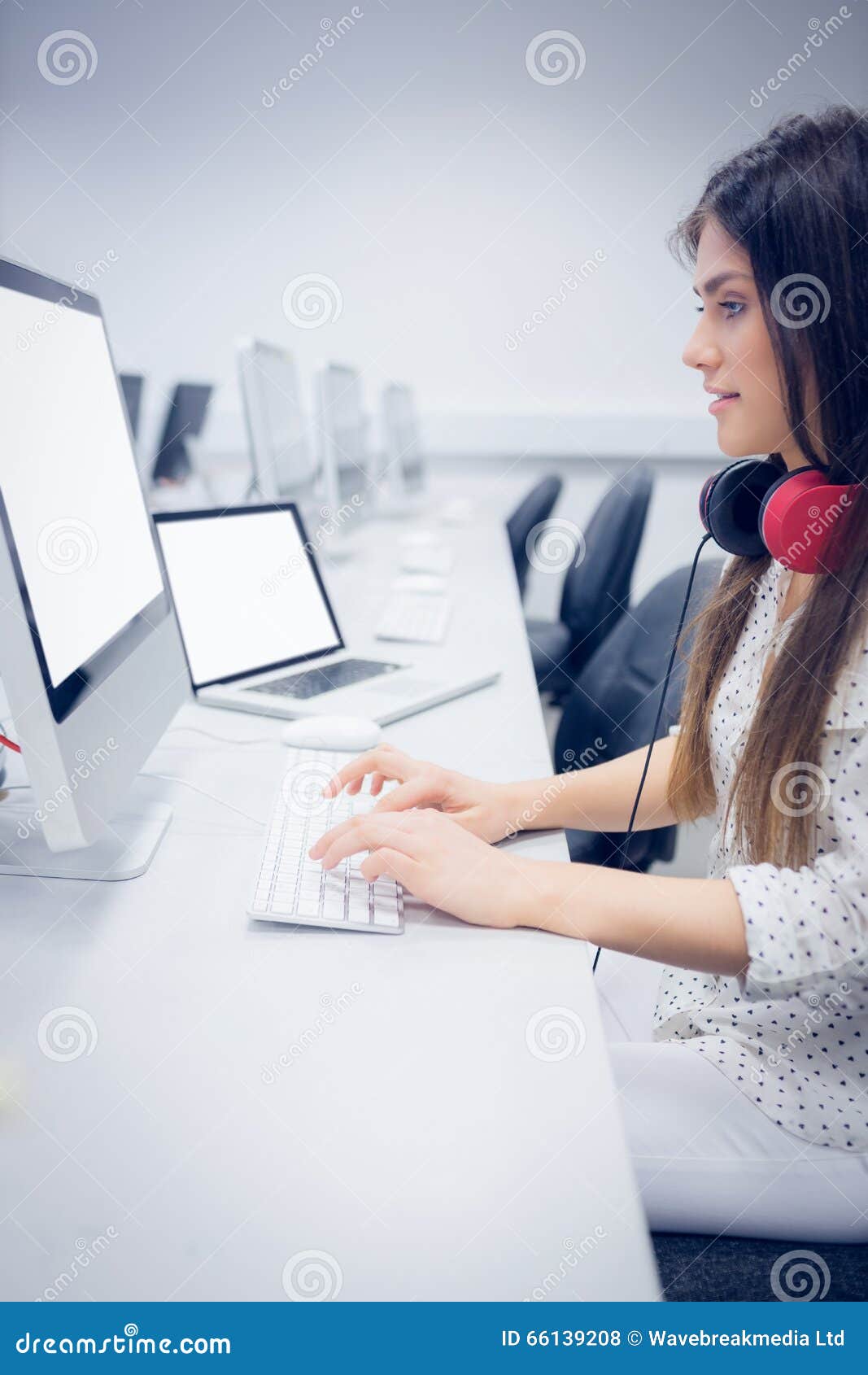 Smiling Student Working on Computer Stock Photo - Image of happy ...
