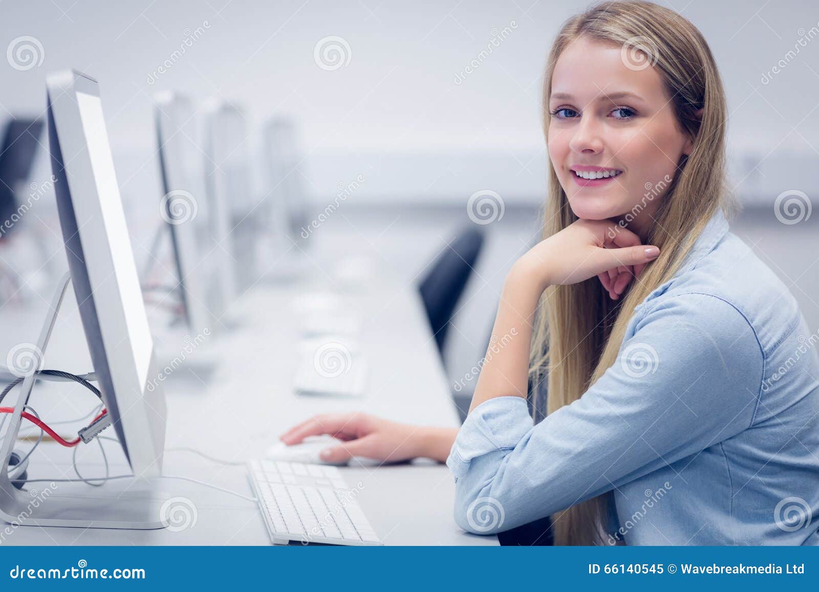 Smiling Student Working on Computer Stock Image - Image of elearning ...