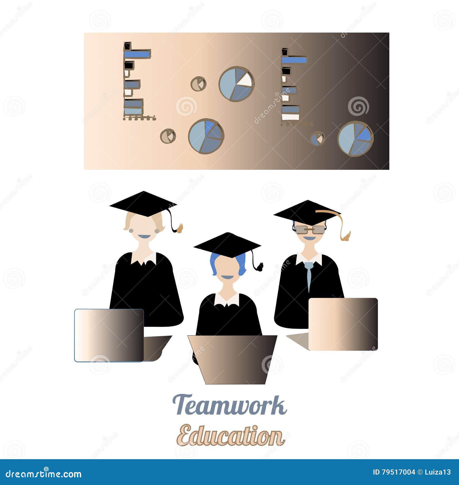Smiling Students in Academic Caps at Seminar. Vector Illustration for ...