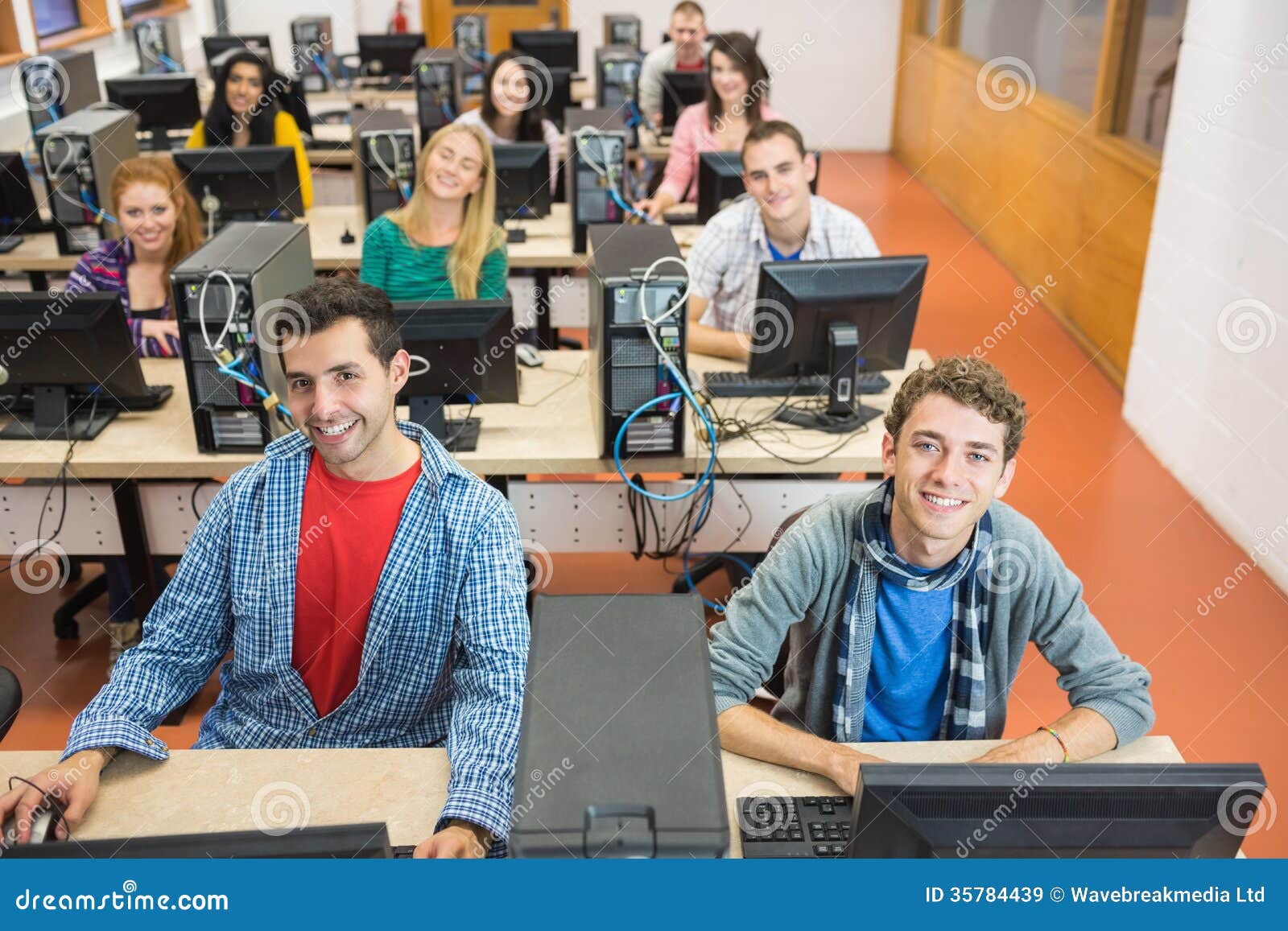 Smiling Students in the College Computer Room Stock Image - Image of ...