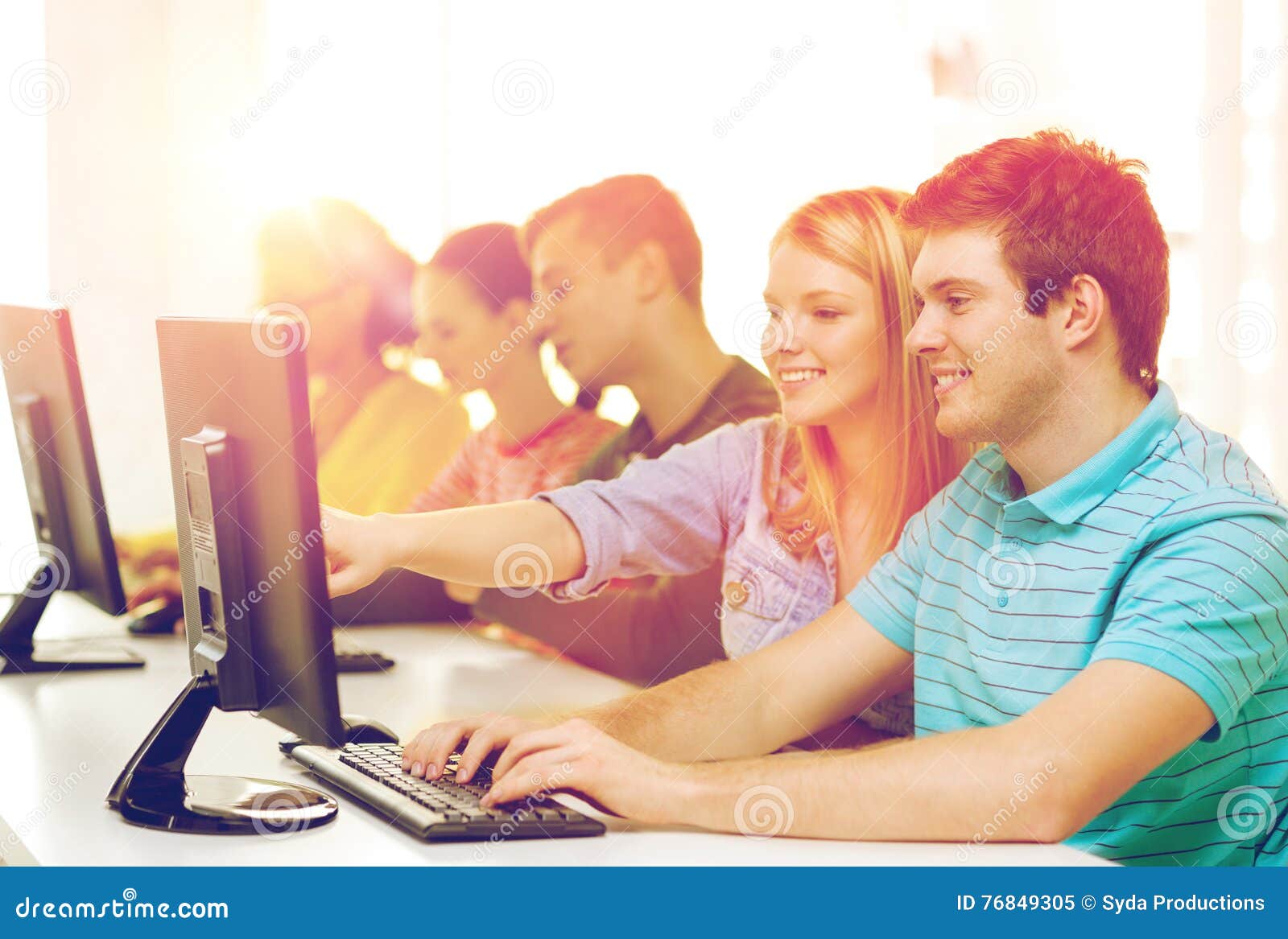 Smiling Students in Computer Class at School Stock Image - Image of ...